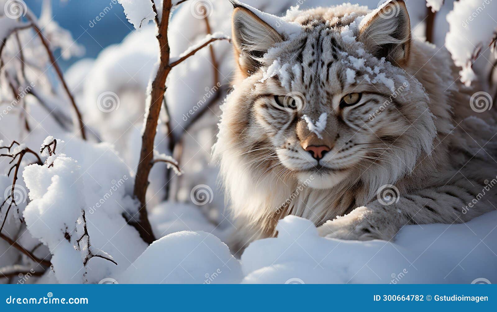 Cute Bobcat in Winter Forest, Looking at Camera Generated by AI Stock ...