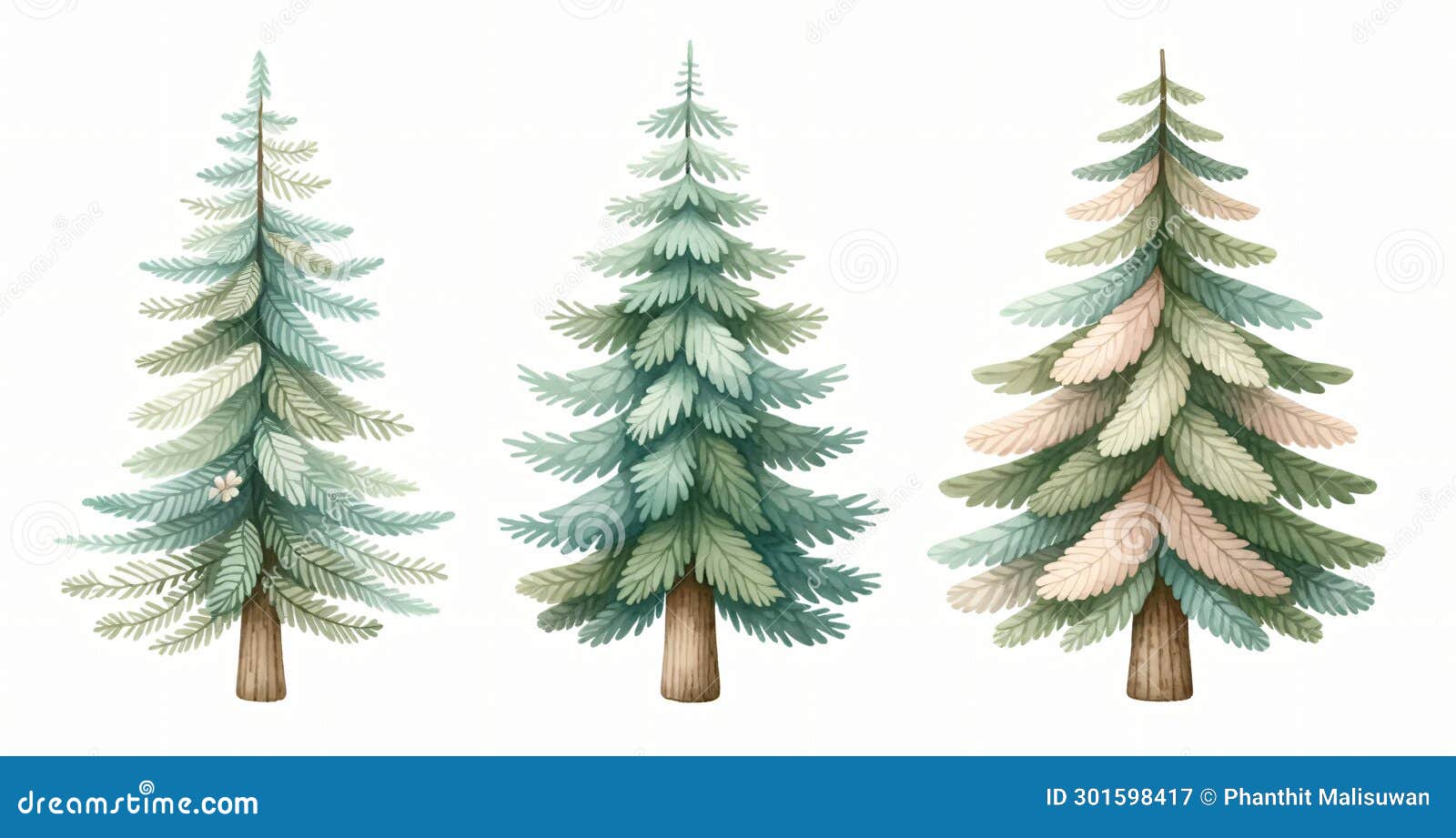 Cute Boho Collection, Pine Trees on White Background Stock Illustration ...