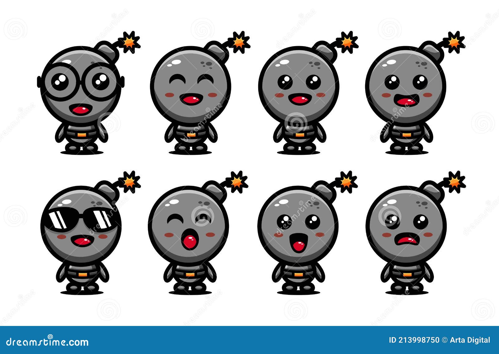 A Cute Bomb Character Design Set with Multiple Exspression Stock Vector ...
