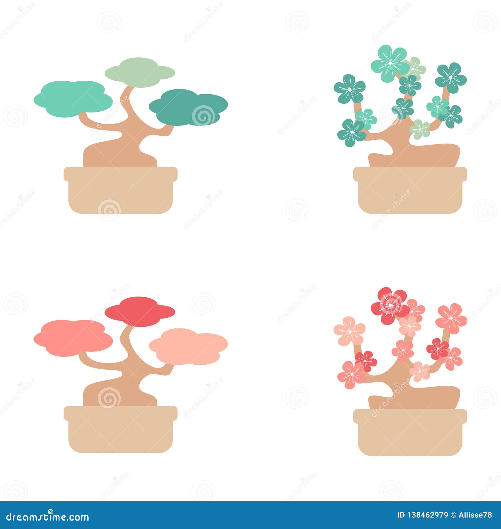 Cute Bonsai Tree Vector Set Stock Vector - Illustration of isolated ...