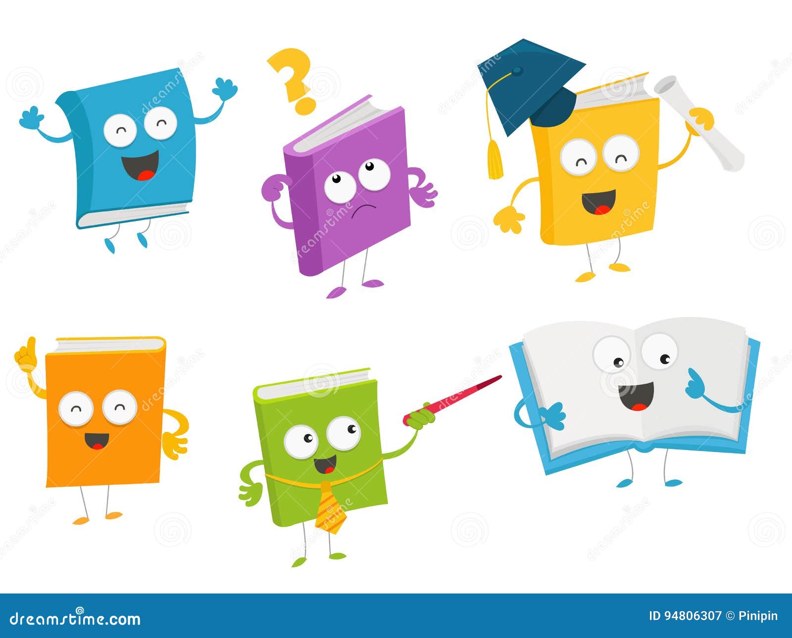 Cute Book Character Set stock vector. Illustration of intelligent ...