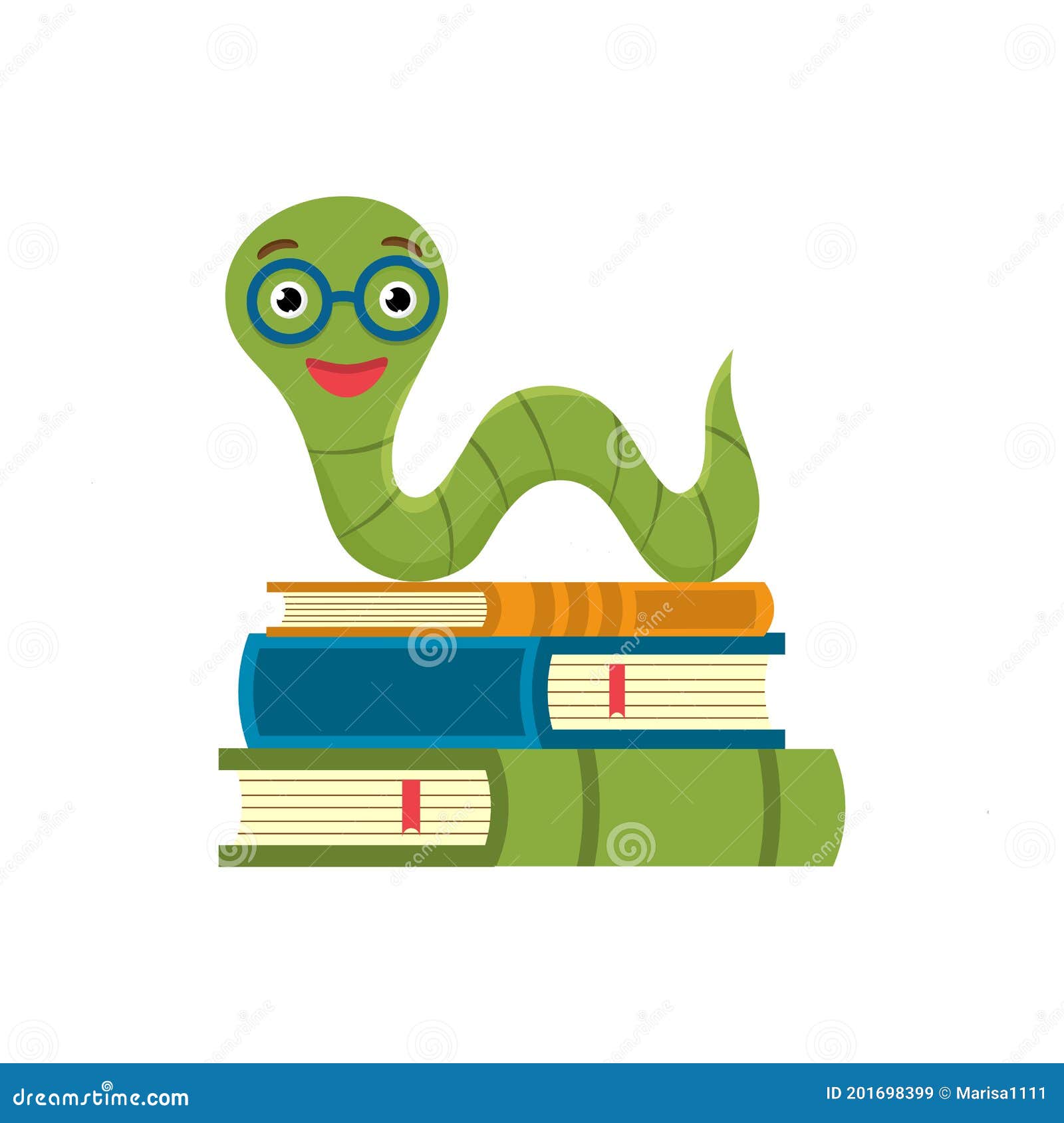 Cute Bookworm With Glasses Reading Book, Isolated On White Background ...