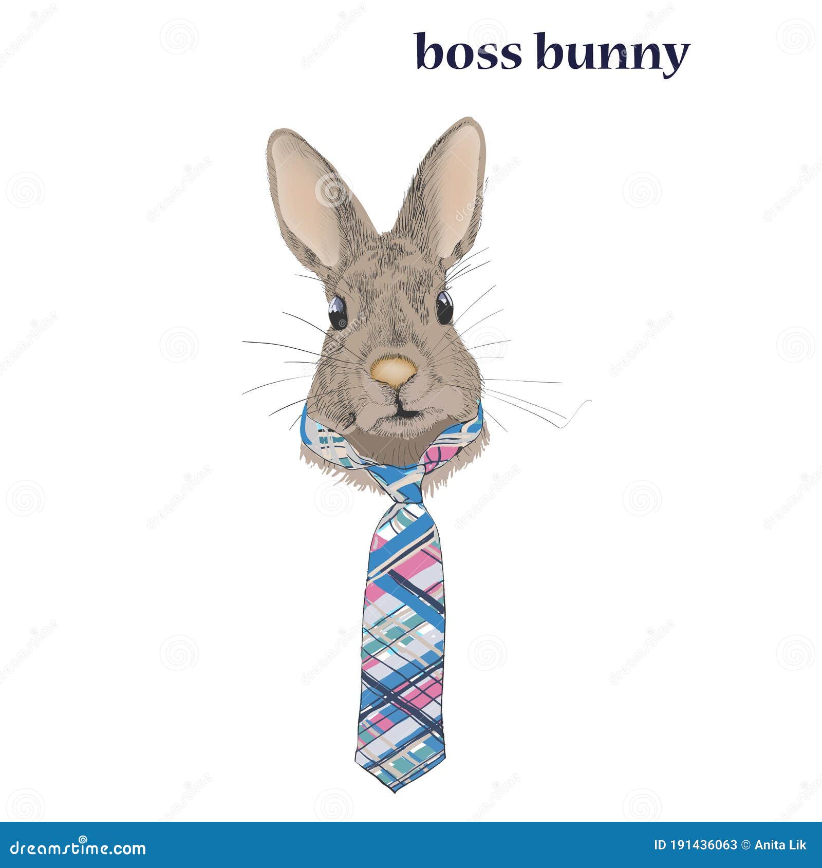 Cute Boss Bunny in a Tie on a White Background Stock Illustration ...