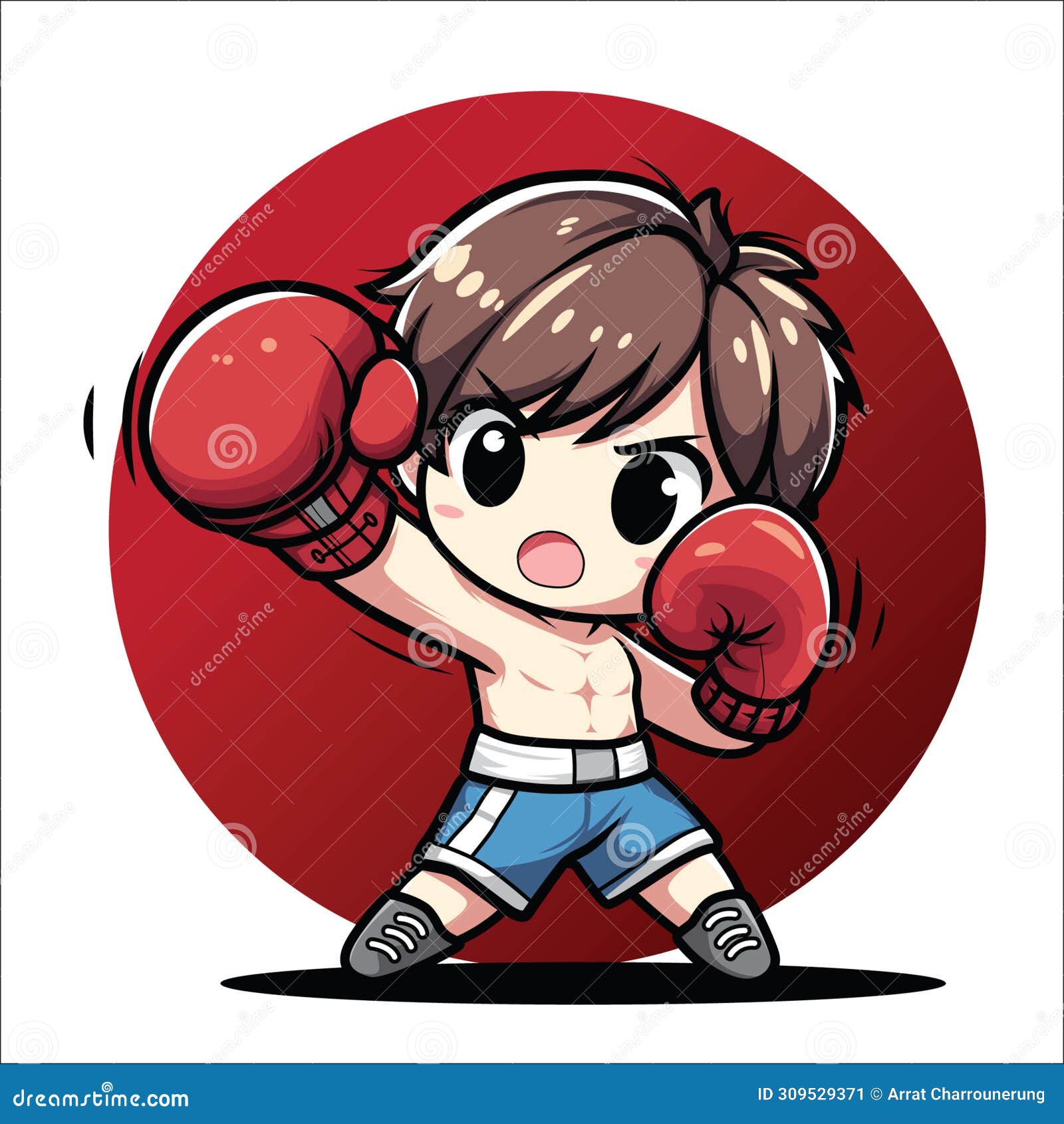 Cute Boxing Boy Cartoon Chibi Street Art Vector. Stock Image - Image of ...
