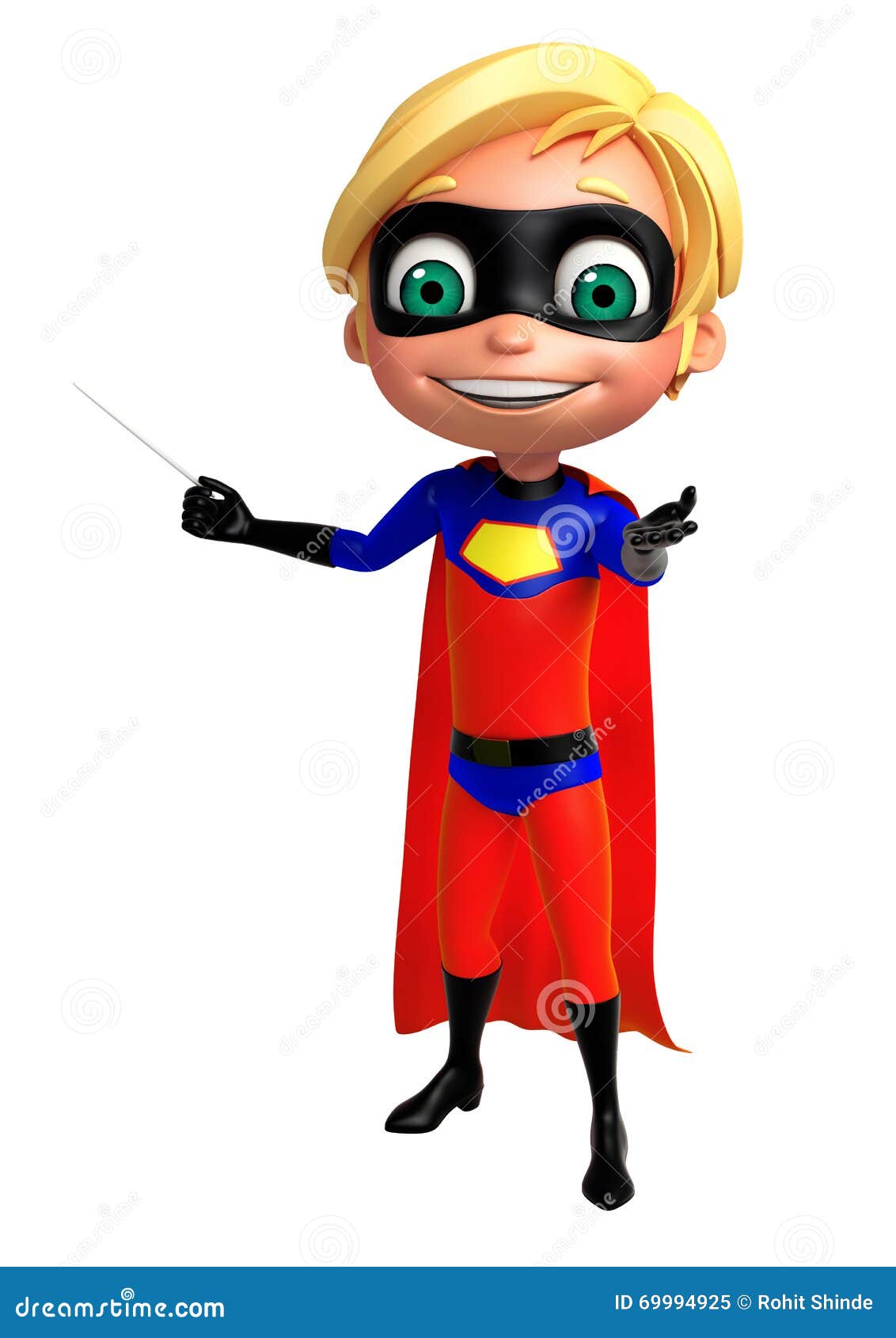 Cute Boy As a Superhero Pointing Pose Stock Illustration - Illustration ...