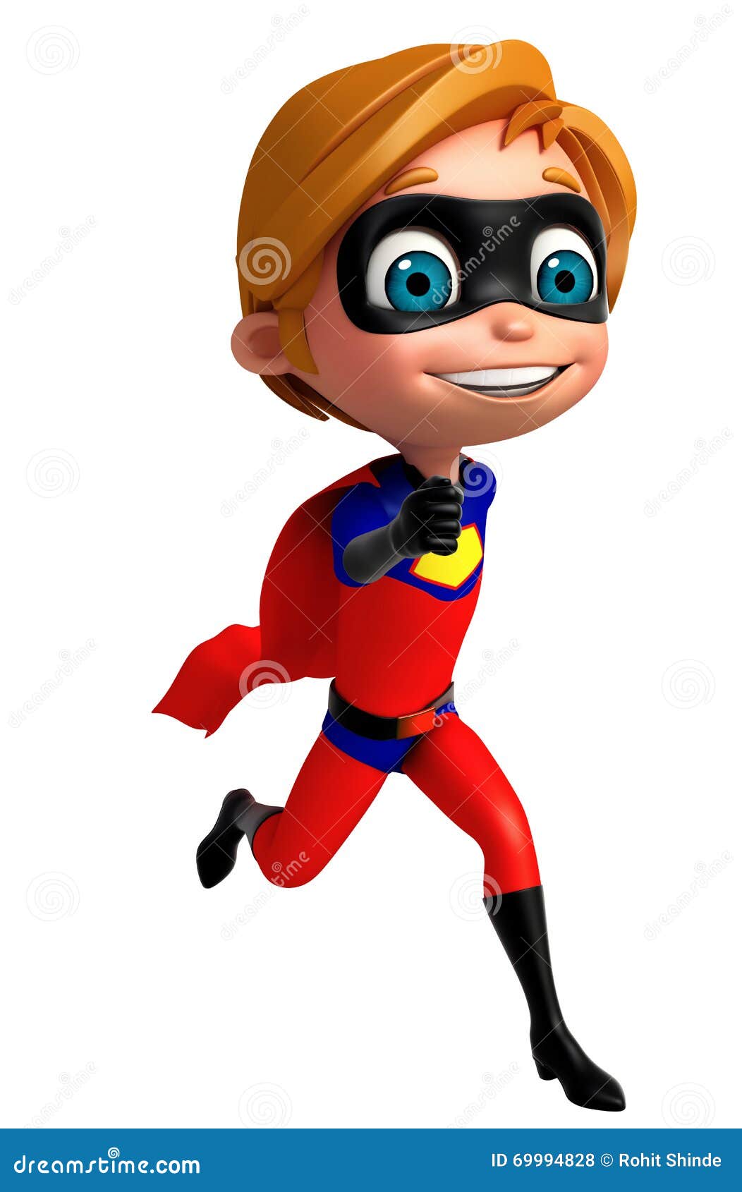 Cute Boy As a Superhero Running Pose Stock Illustration - Illustration ...