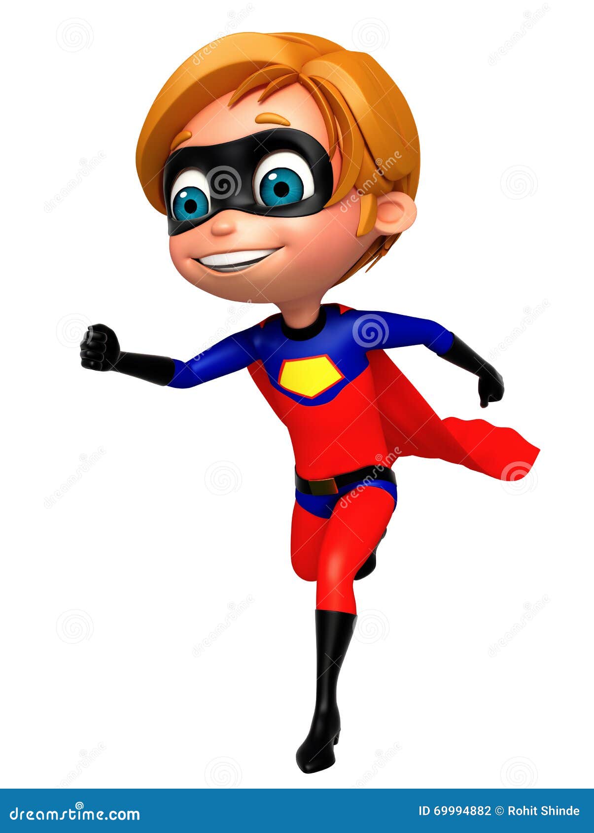 Cute Boy As a Superhero Running Pose Stock Illustration - Illustration ...