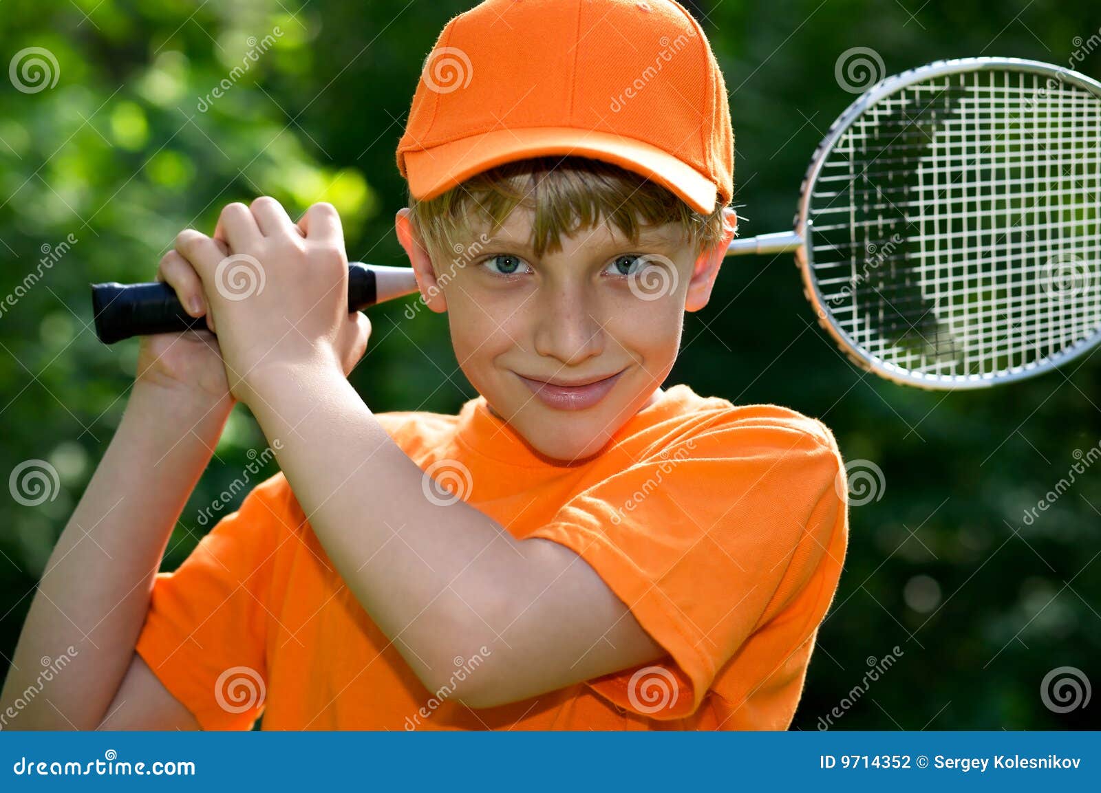 Cute Boy with Badminton Racket Stock Photo - Image of childhood, happy ...