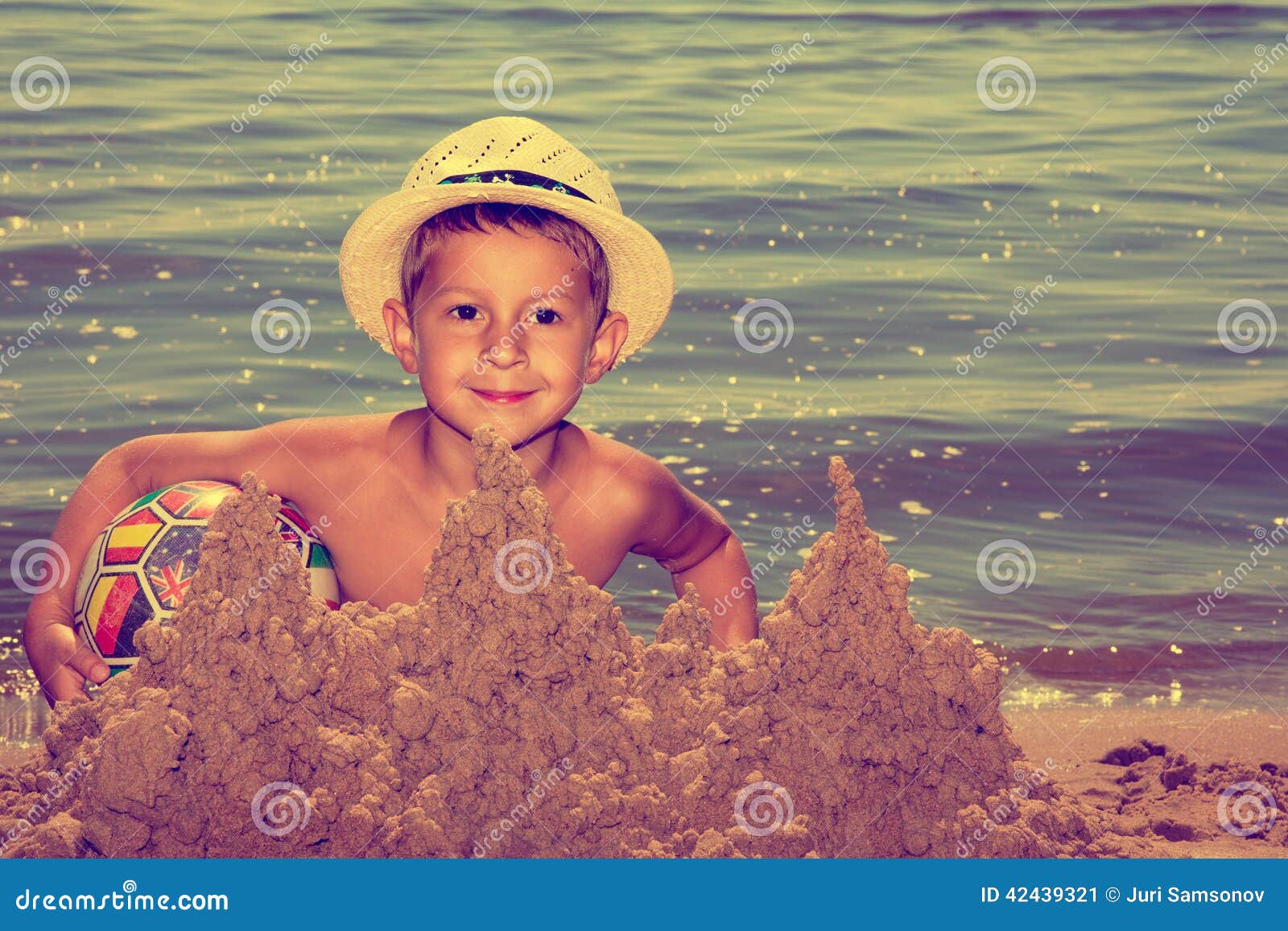 Cute boy on the beach. stock image. Image of sand, summer - 42439321