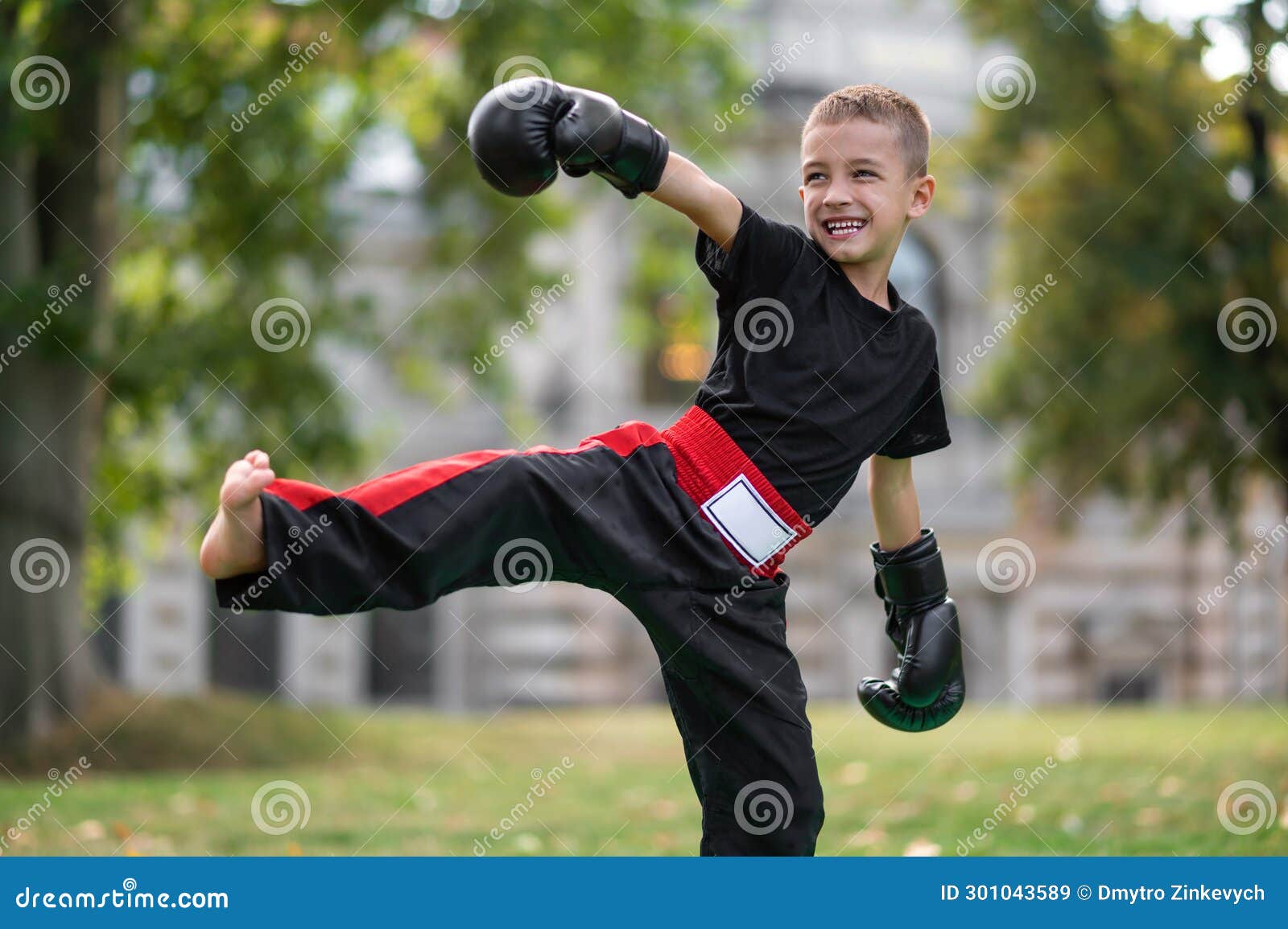 Cute Boy in Boxing Gloves Looking Contented and Excited Stock Image ...
