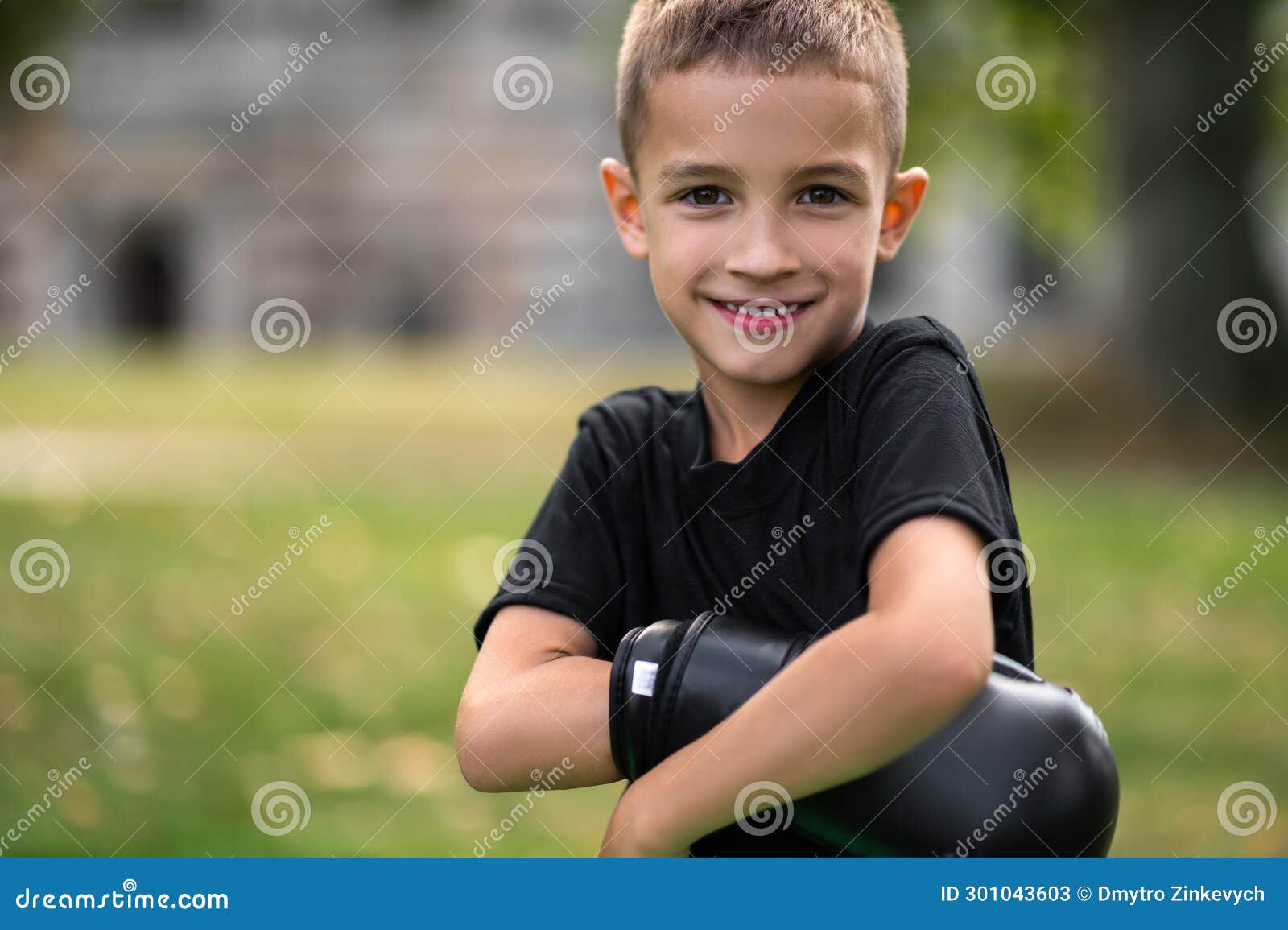 Cute Boy in Boxing Gloves Looking Contented and Excited Stock Image ...
