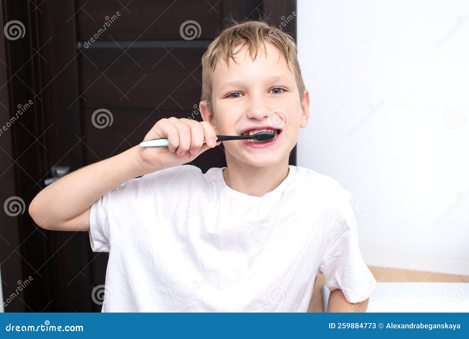 Cute Boy Brushing His Teeth Stock Image - Image of cute, oral: 259884773