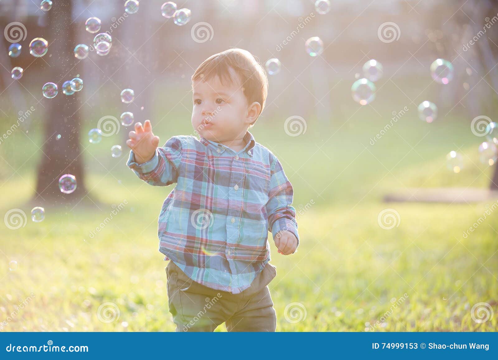 Cute boy with bubble stock image. Image of meadow, cheerful - 74999153