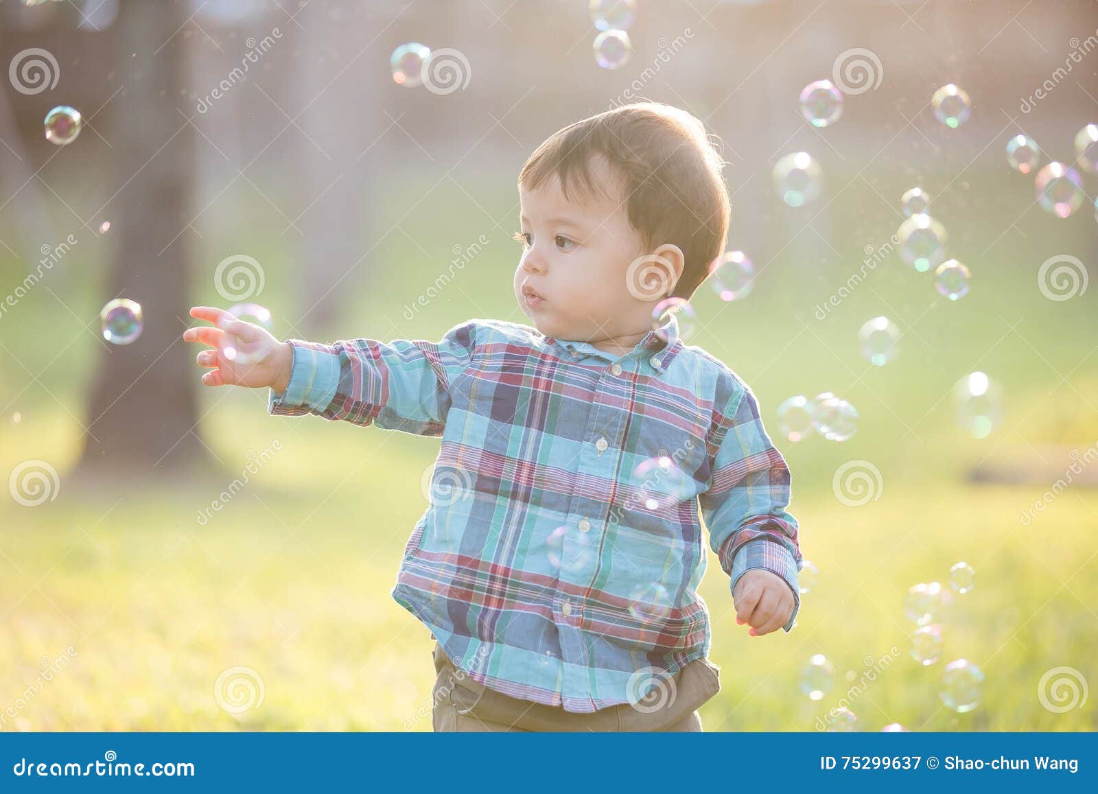 Cute boy with bubble stock image. Image of curious, field - 75299637