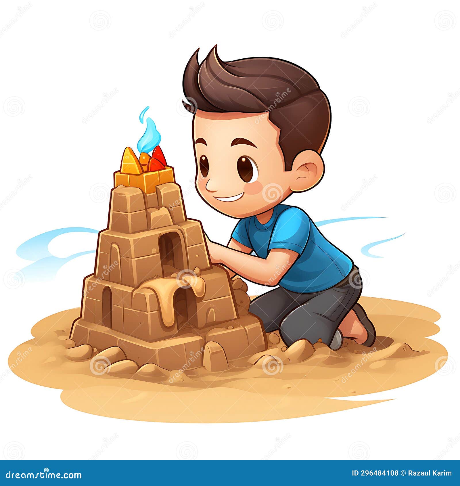 Cute Boy Building a Sandcastle Stock Illustration - Illustration of ...