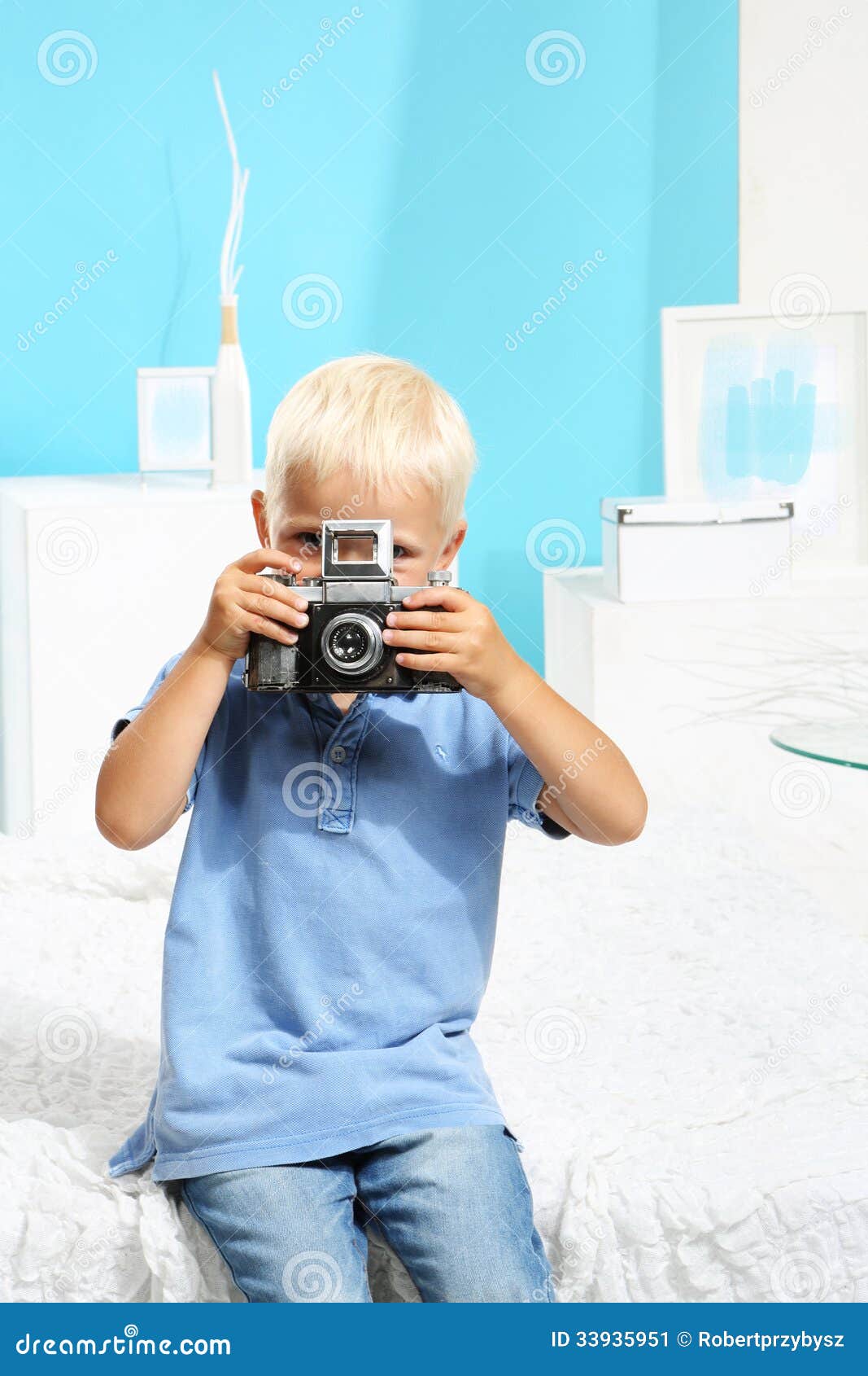 Cute boy with a camera stock image. Image of caucasian - 33935951