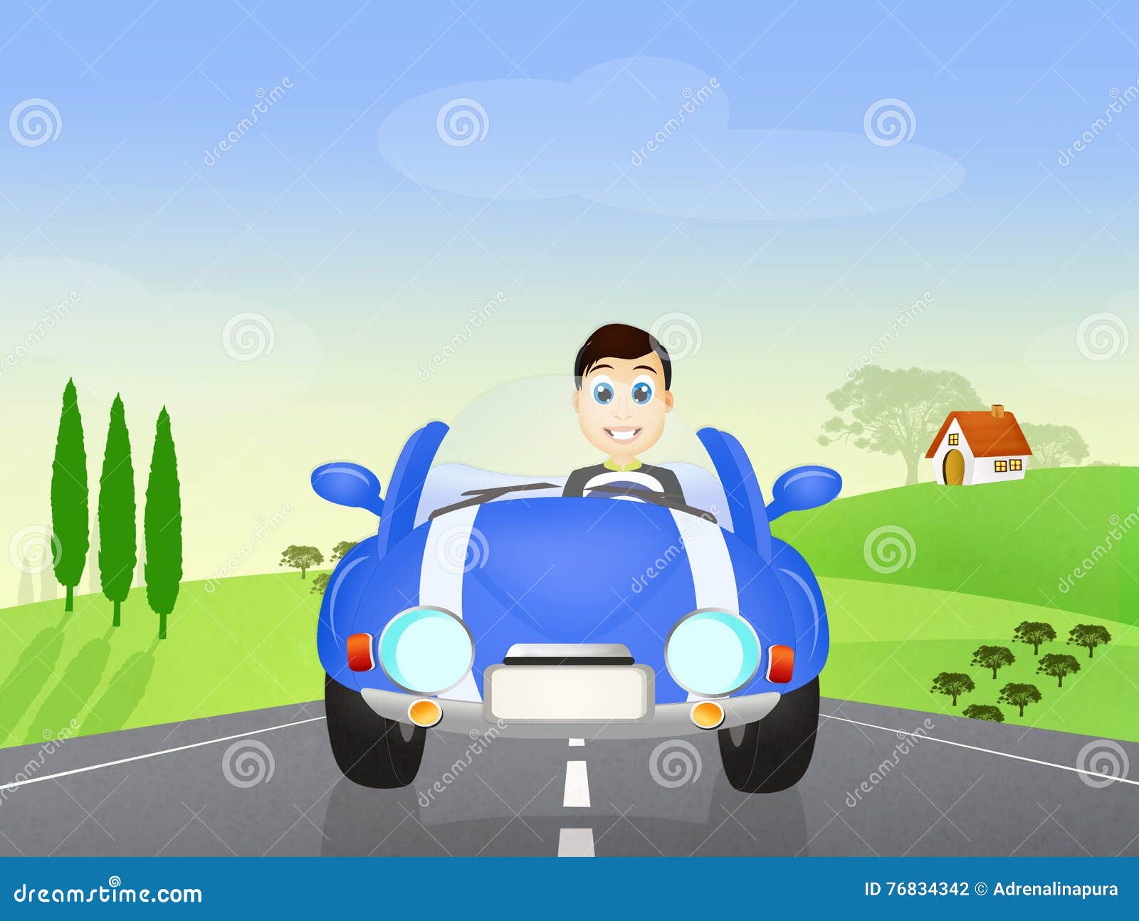 Cute boy on car stock illustration. Illustration of joyful - 76834342