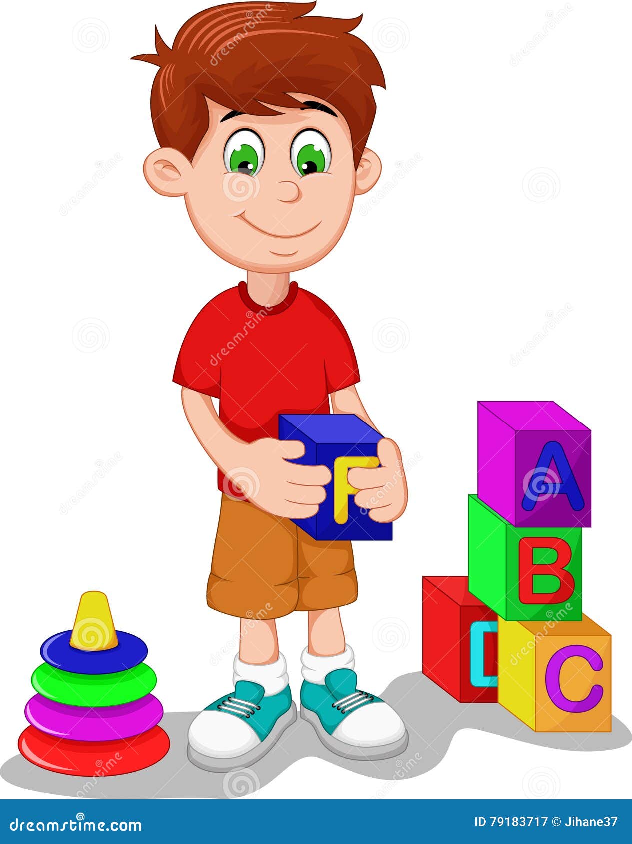 Cute Boy Cartoon Playing Lego Stock Illustration - Illustration of ...