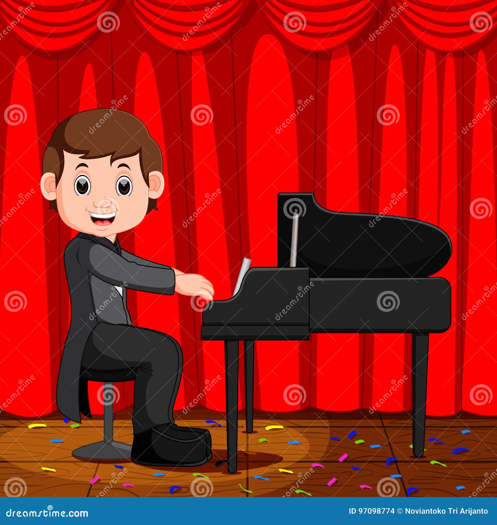 Cute Boy Cartoon Playing Piano Stock Vector - Illustration of drawing ...