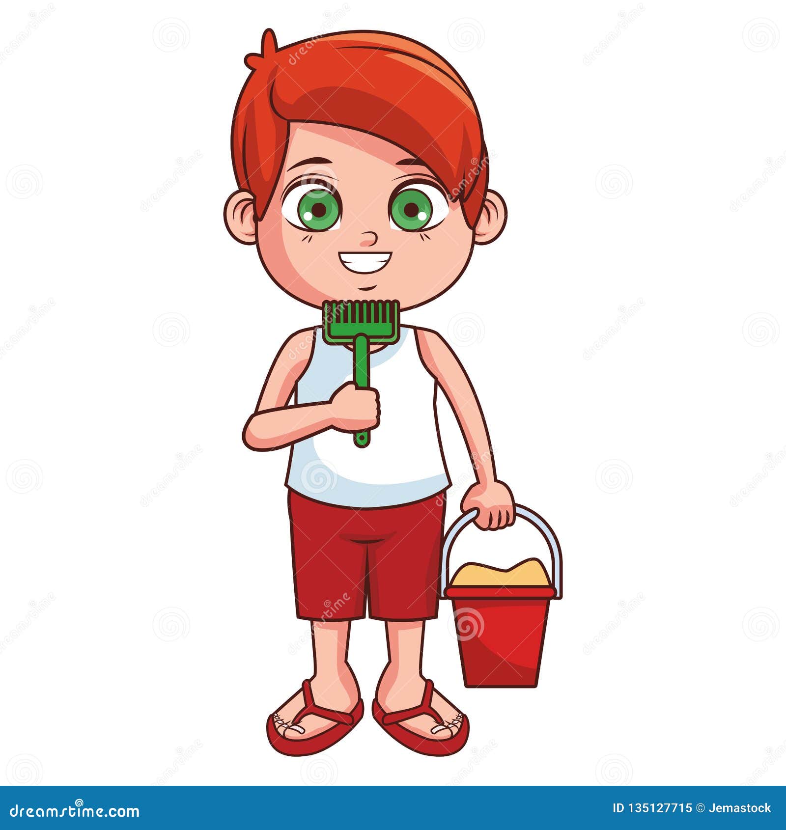 Cute boy cartoon stock vector. Illustration of bucket - 135127715