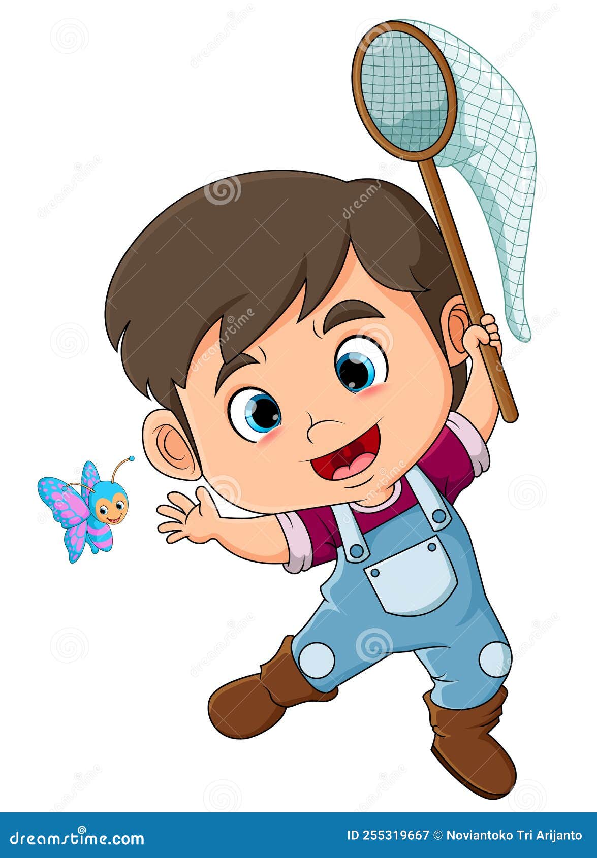 The Cute Boy is Catching a Tiny Butterfly while Jumping and Surprising ...
