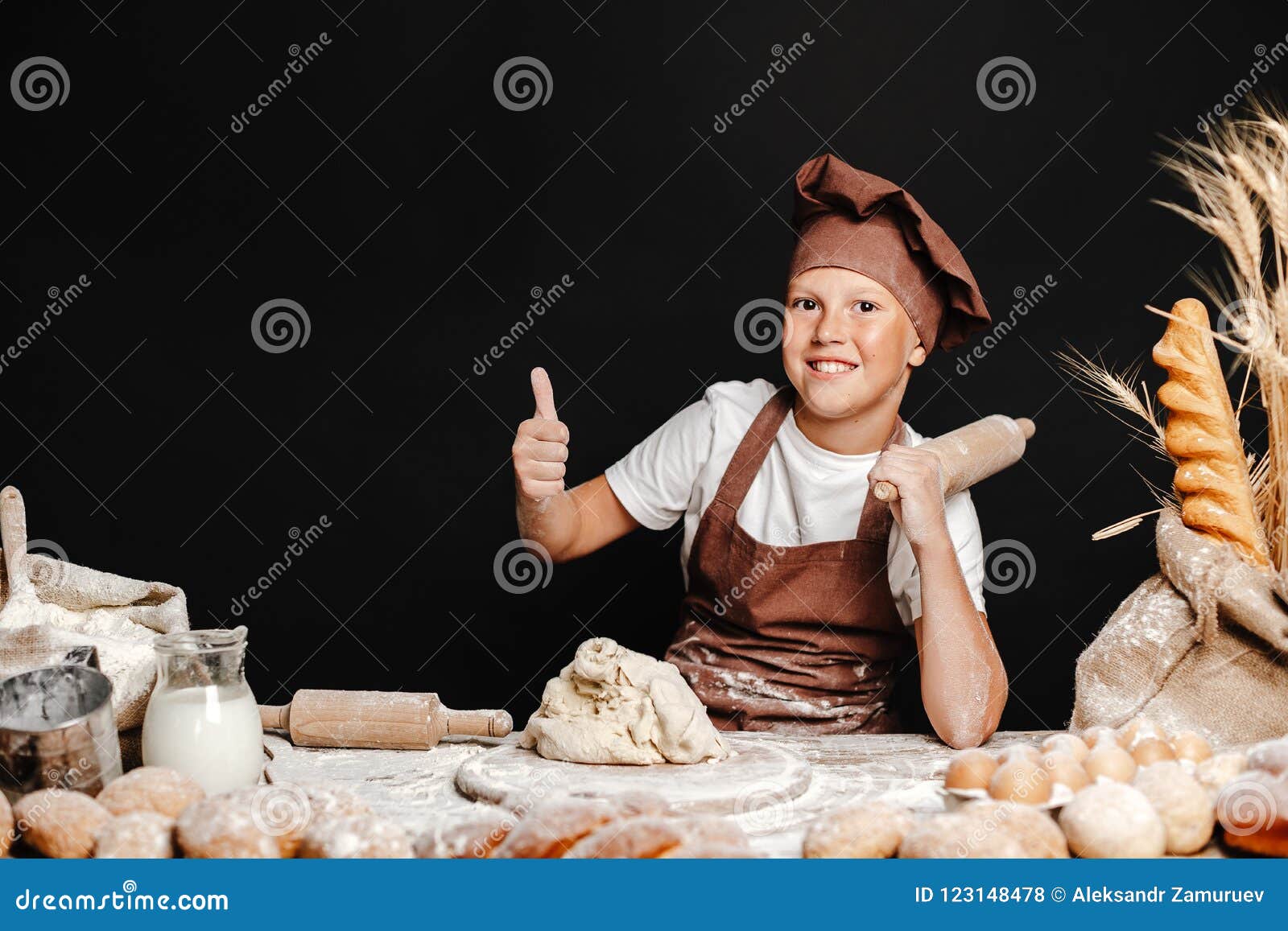 Cute Boy with Chef Hat Cooking Stock Photo - Image of portrait, bakery ...