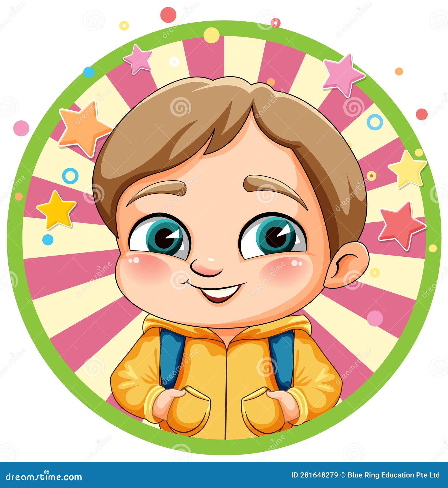 Cute Boy on Circle Sticker Banner Stock Vector - Illustration of ...
