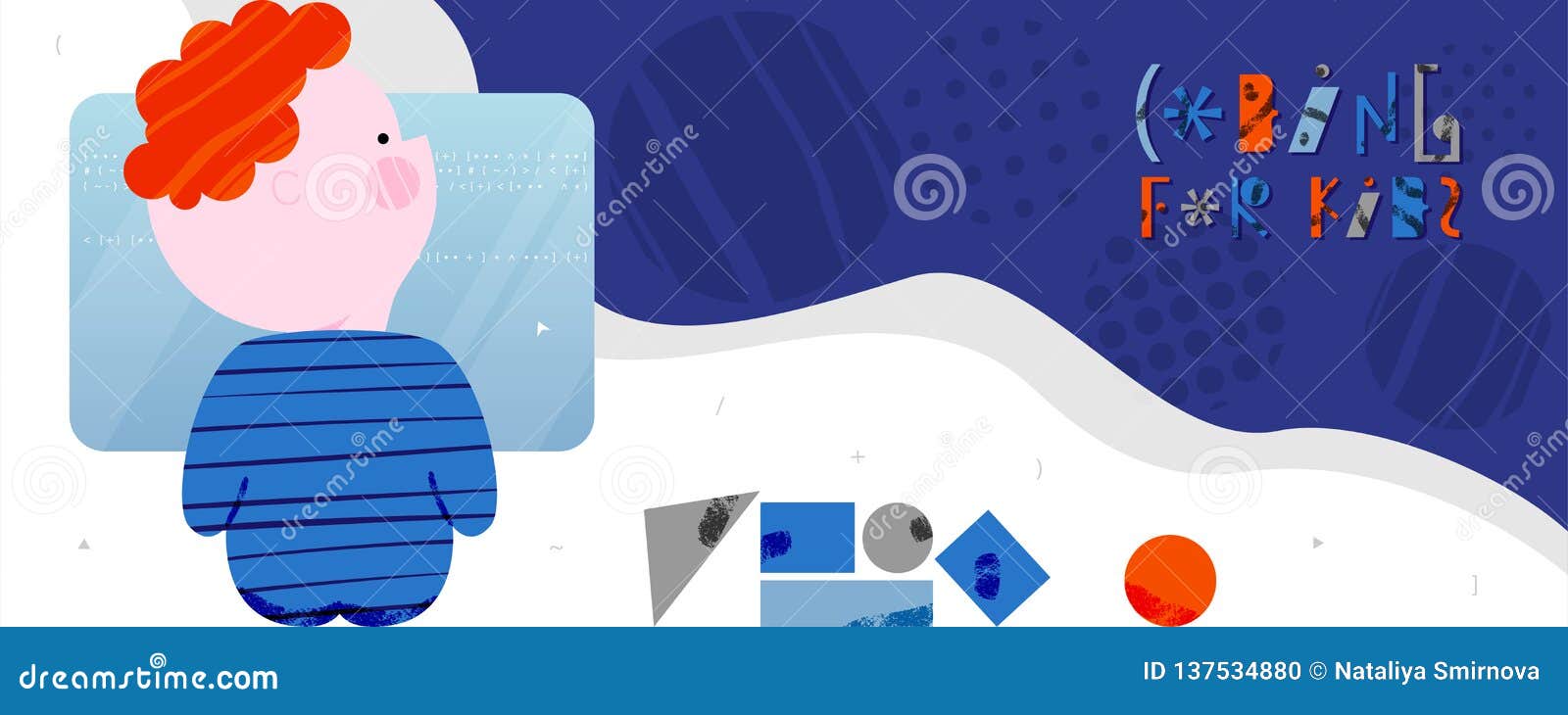 Cute Boy is Coding with Laptop. Children Coding and Code Training ...