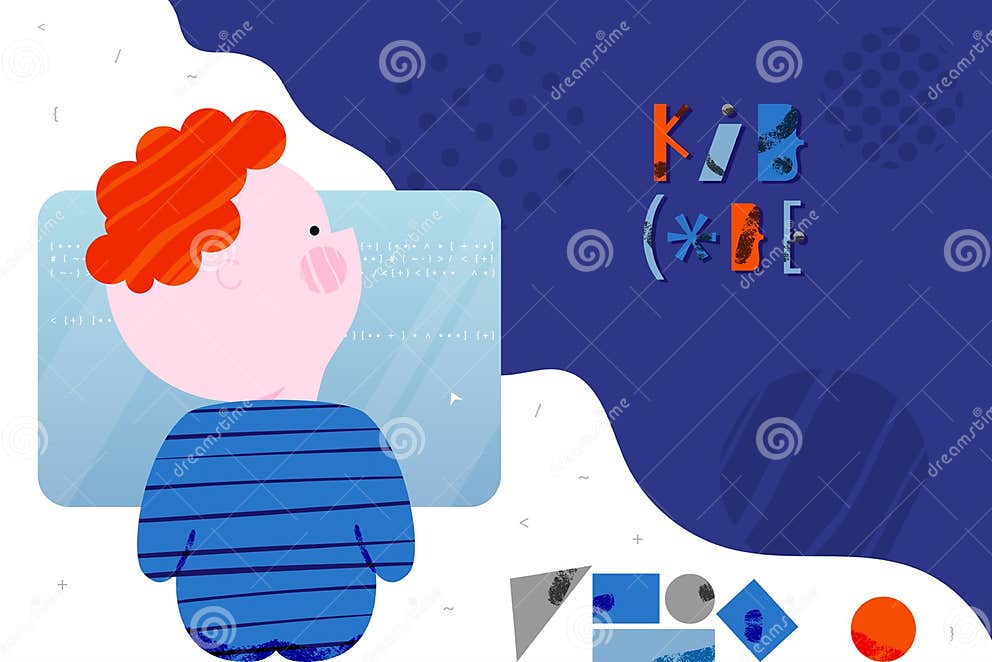 Cute Boy is Coding with Laptop. Children Coding and Code Training ...