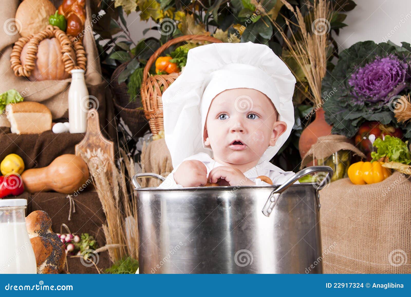 Cute boy in a cook pan stock photo. Image of bread, health - 22917324
