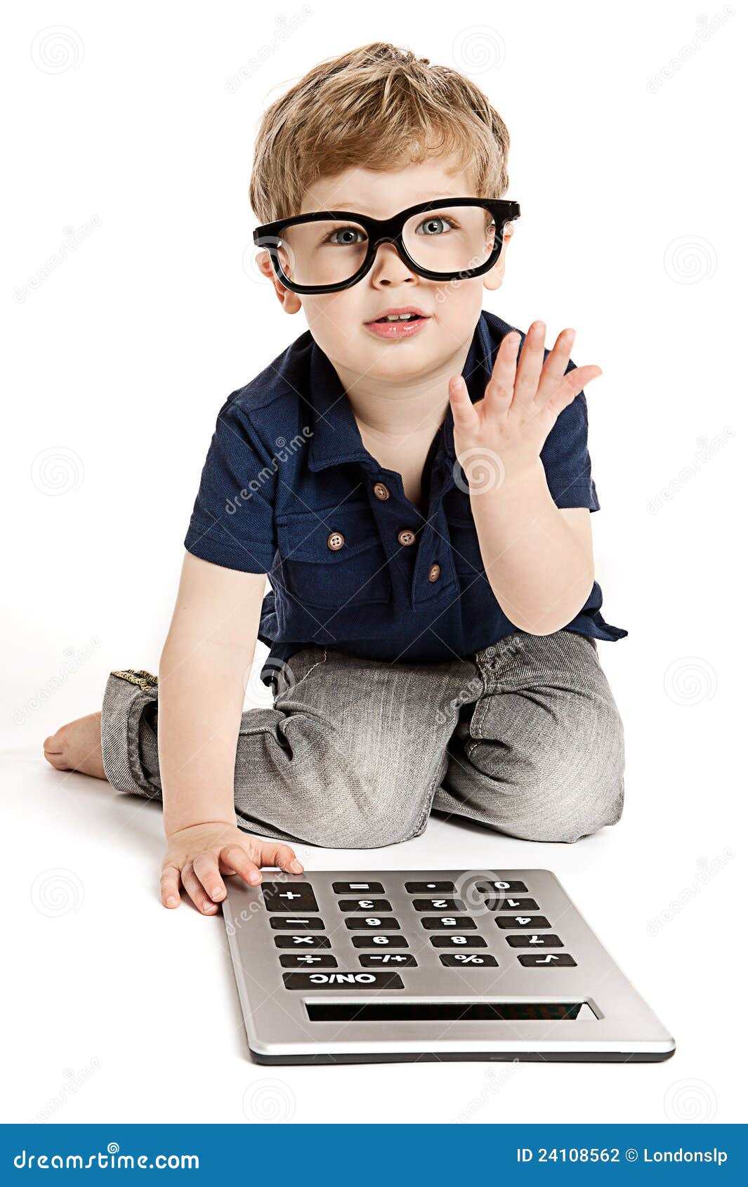 Cute Boy Counting with Calculator. Stock Photo - Image of clever ...