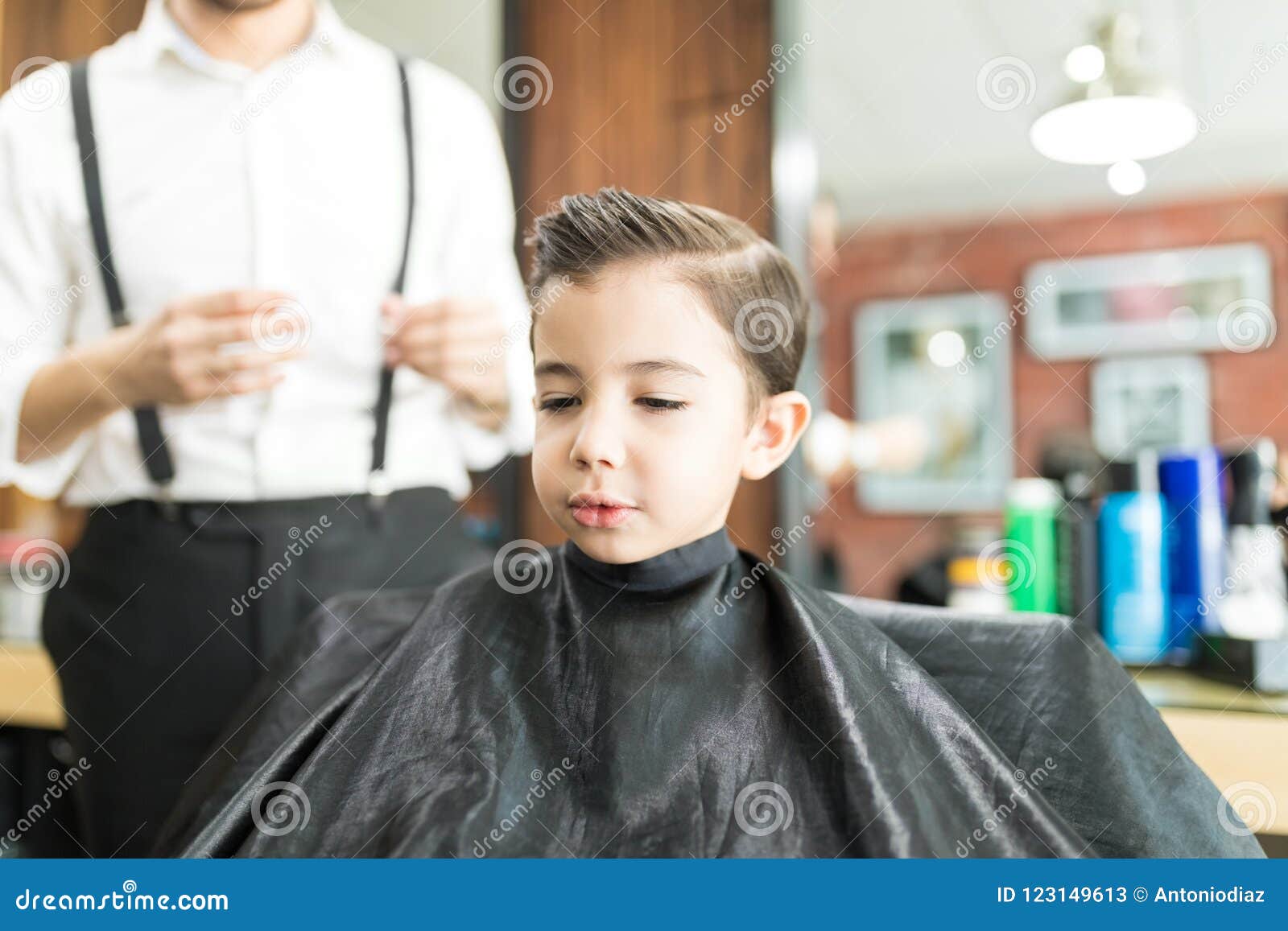 Cute Boy after Haircut in Barber Shop Stock Image - Image of expert ...