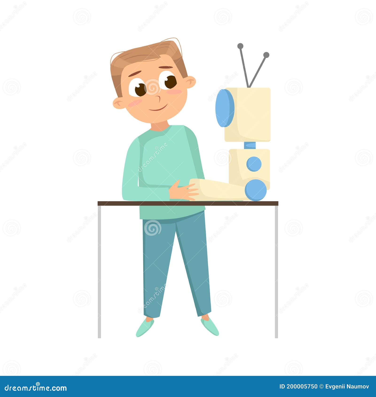 Cute Boy Creating and Programming Smart Robot, Programming Lesson ...