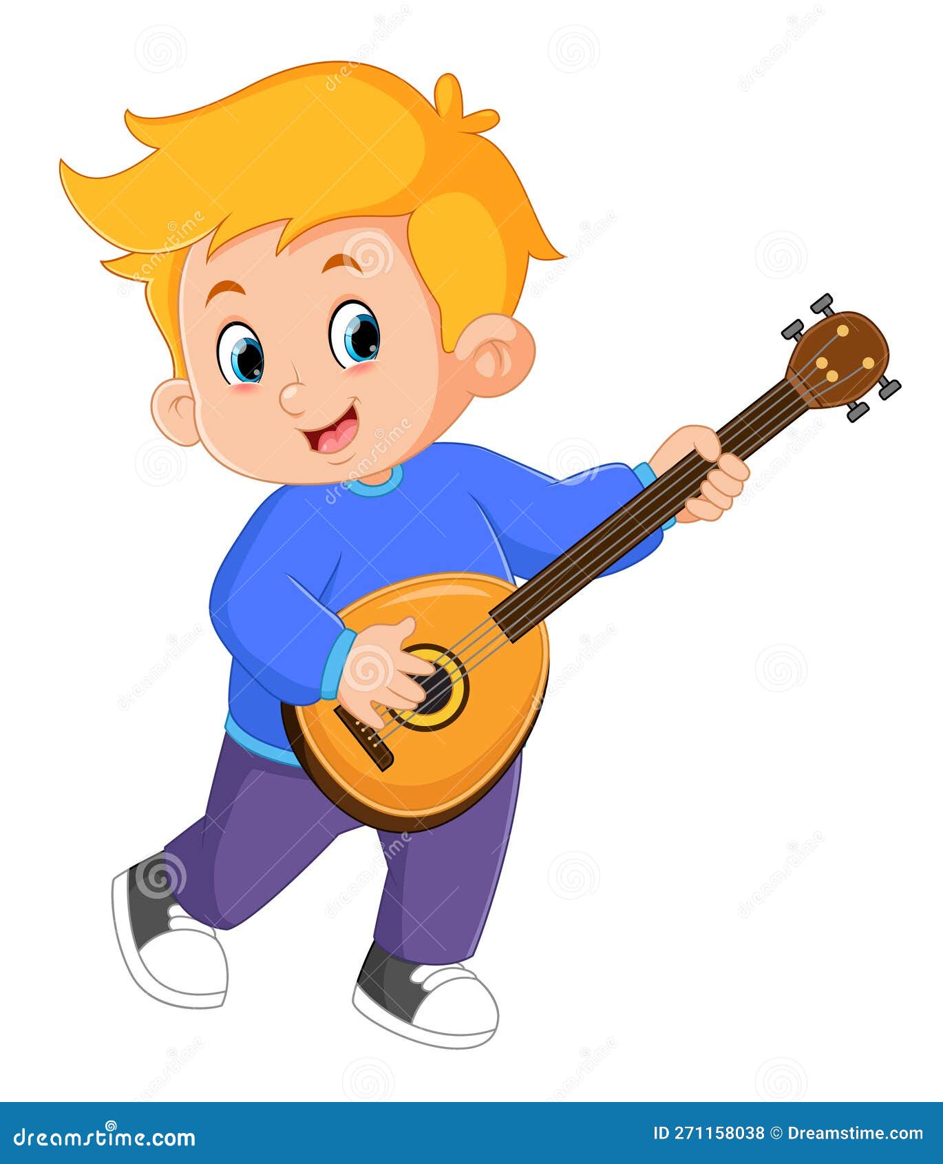A Cute Boy Dancing and Playing a Mandolin Instrument Stock Vector ...