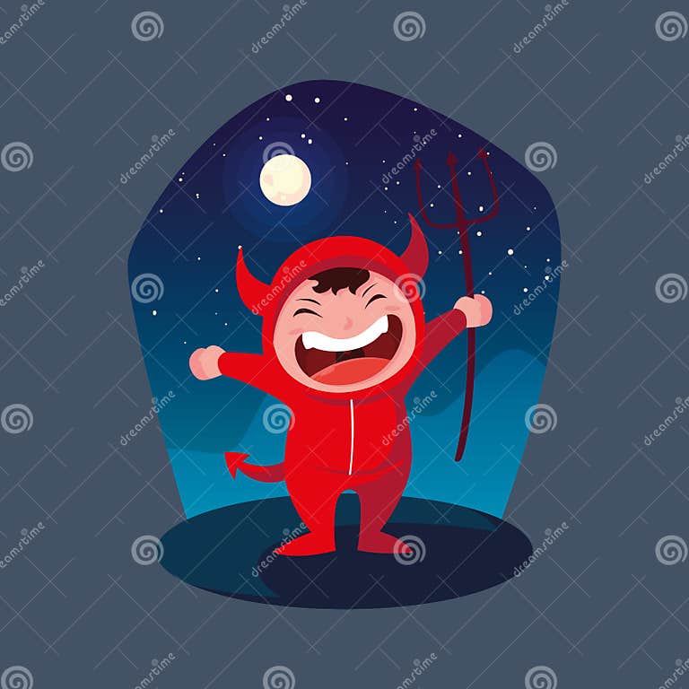 Cute Boy Disguised of Devil Stock Illustration - Illustration of ...