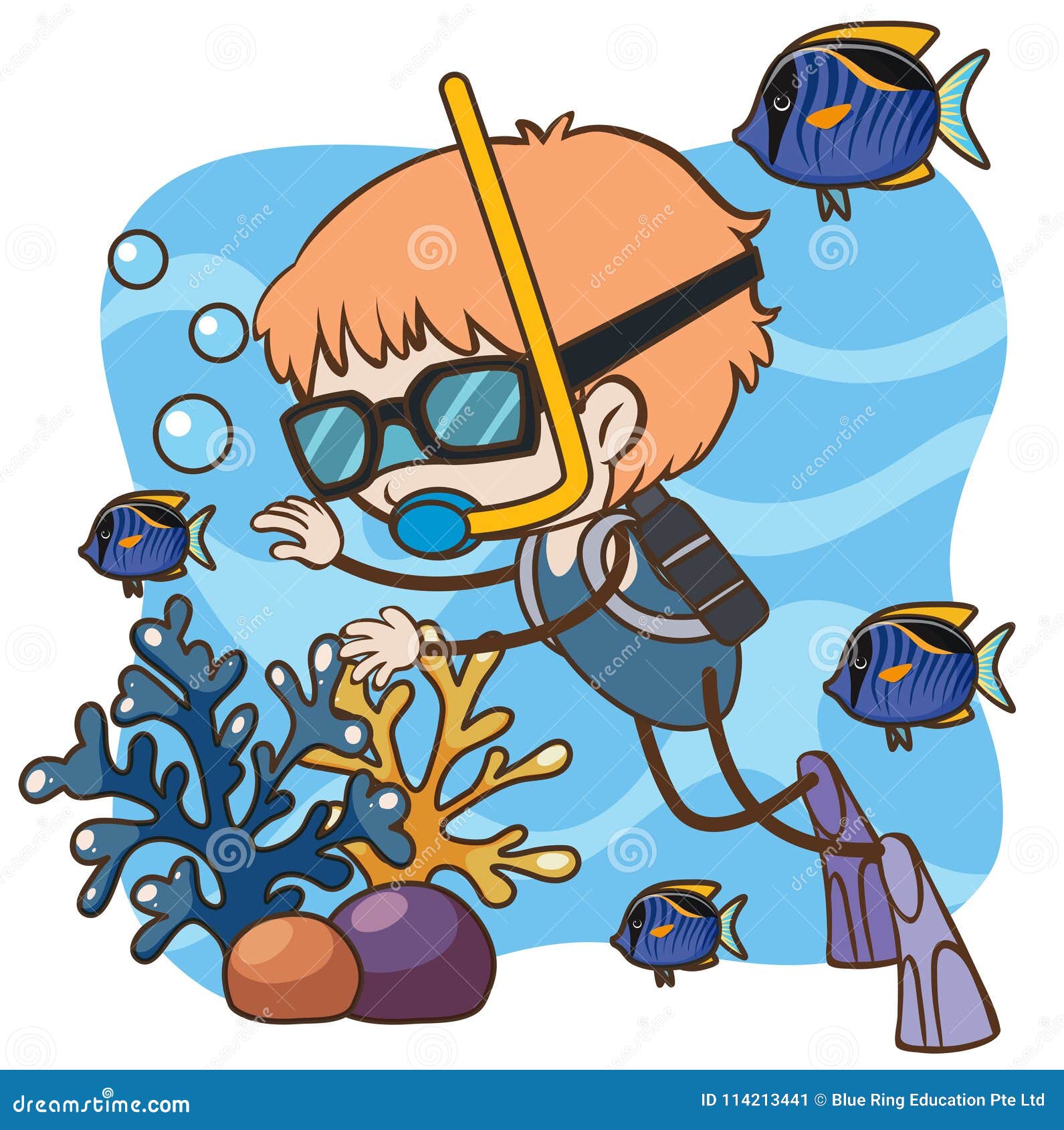 Cute Boy Diving Under Ocean Stock Vector - Illustration of cartoon ...