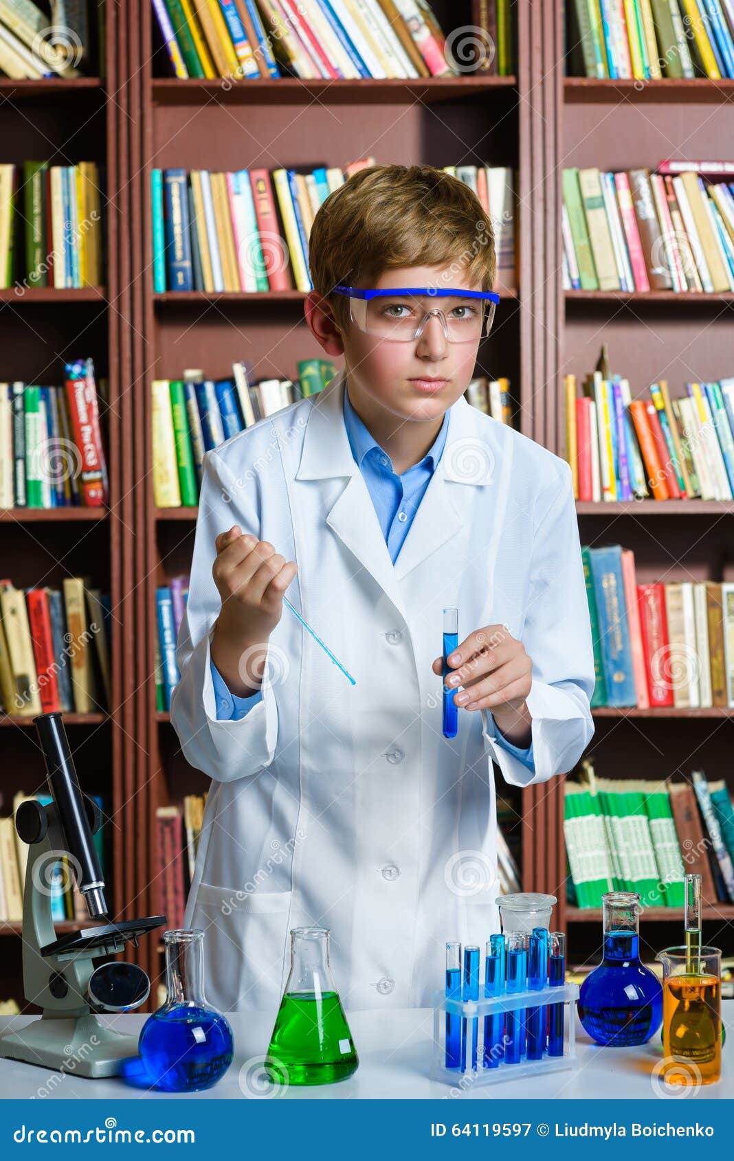 Cute Boy Doing Biochemistry Research in Chemistry Stock Image - Image ...