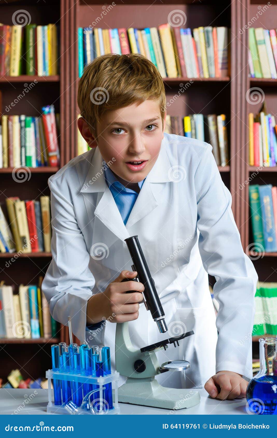 Cute Boy Doing Biochemistry Research in Chemistry Stock Image - Image ...