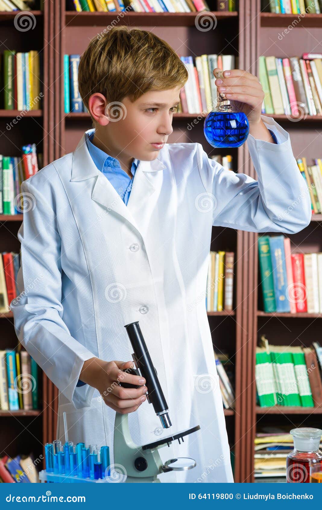 Cute Boy Doing Biochemistry Research in Chemistry Stock Photo - Image ...