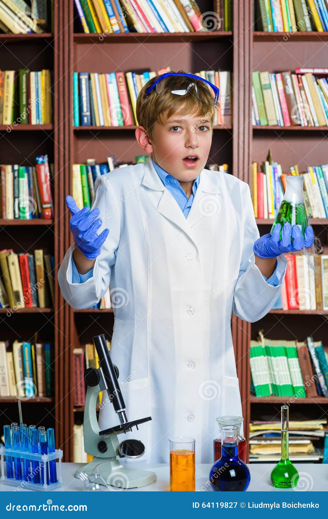 Cute Boy Doing Biochemistry Research in Chemistry Stock Image - Image ...