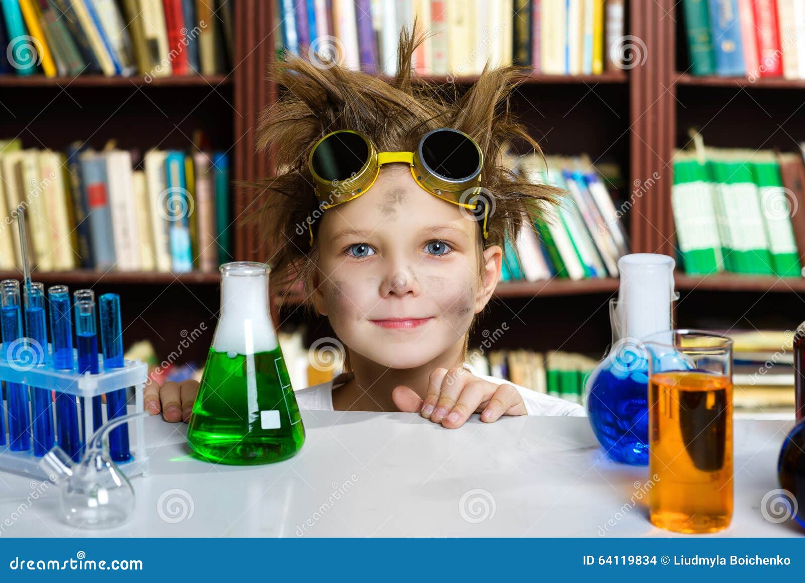 Cute Boy Doing Biochemistry Research in Chemistry Stock Photo - Image ...