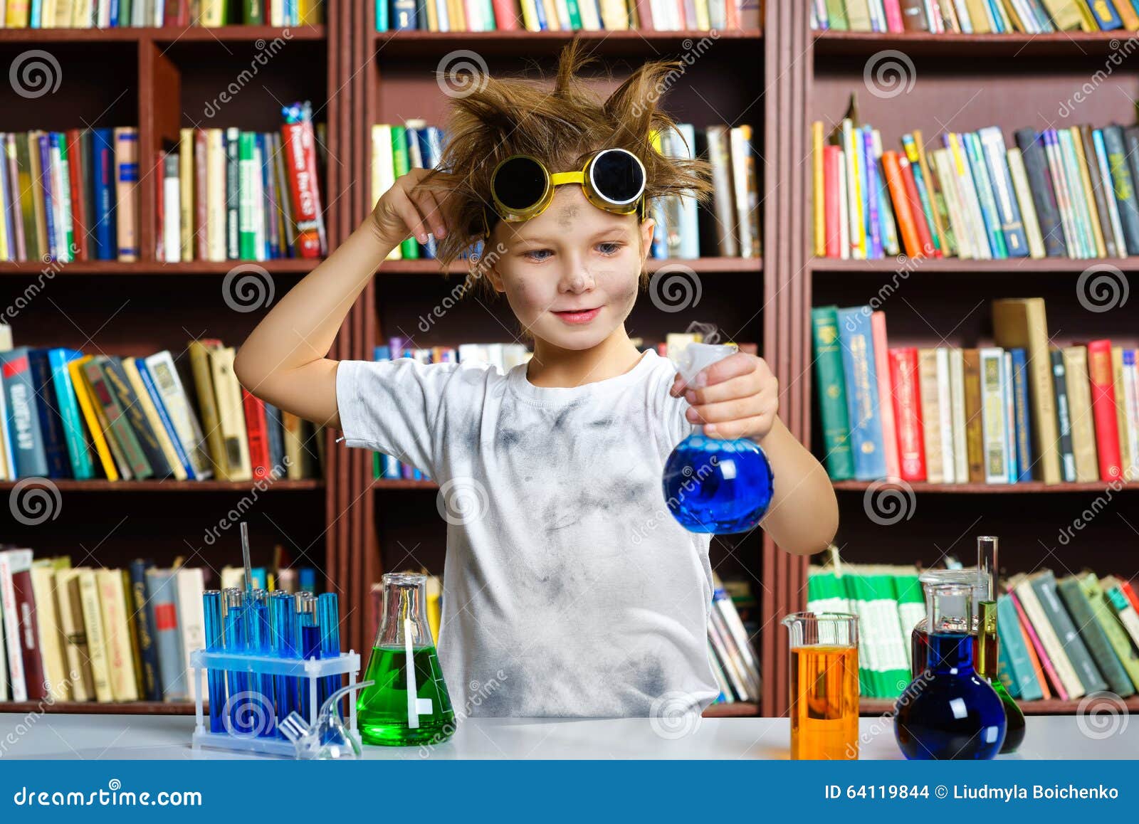 Cute Boy Doing Biochemistry Research in Chemistry Stock Photo - Image ...