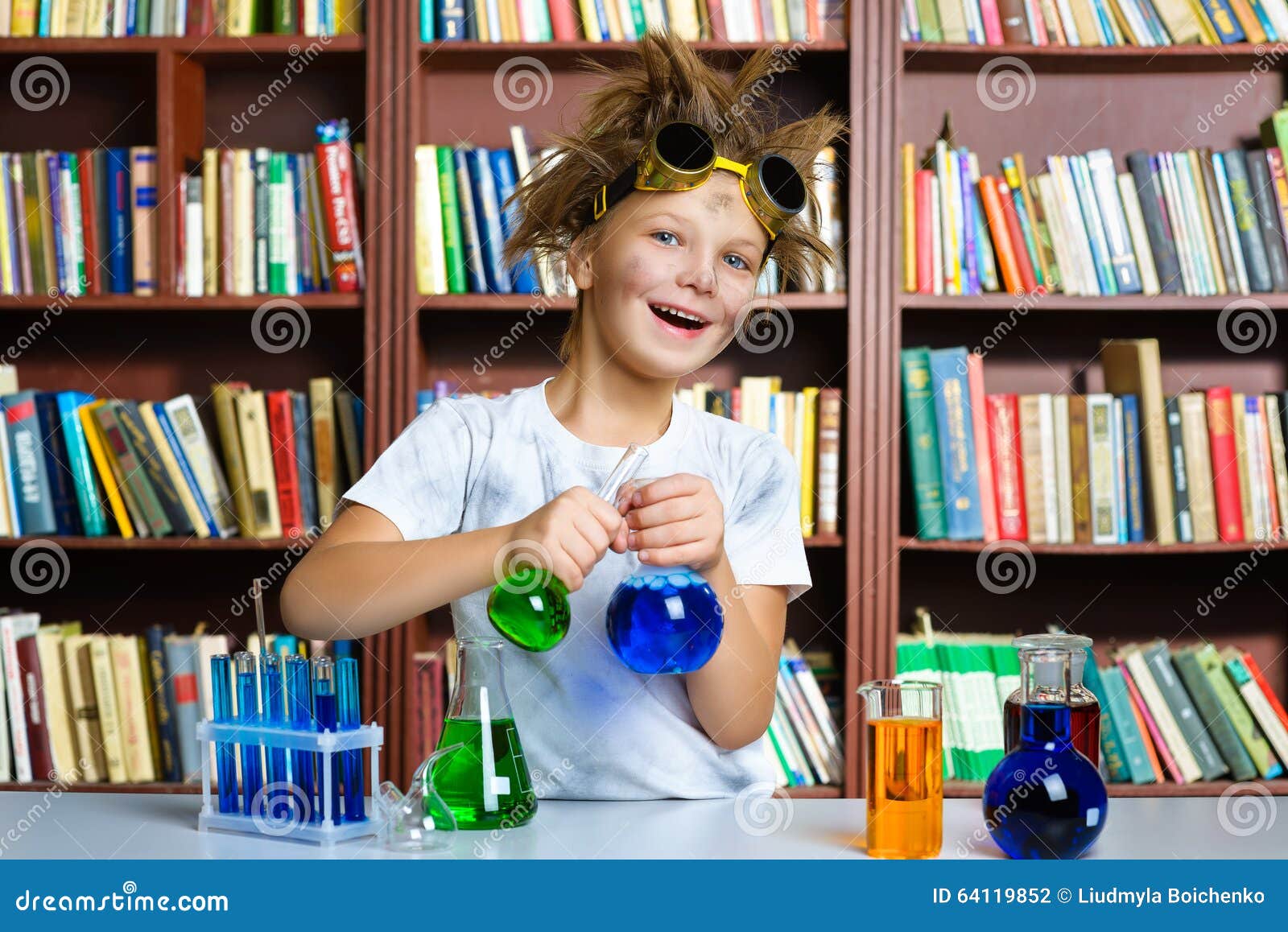 Cute Boy Doing Biochemistry Research in Chemistry Stock Photo - Image ...
