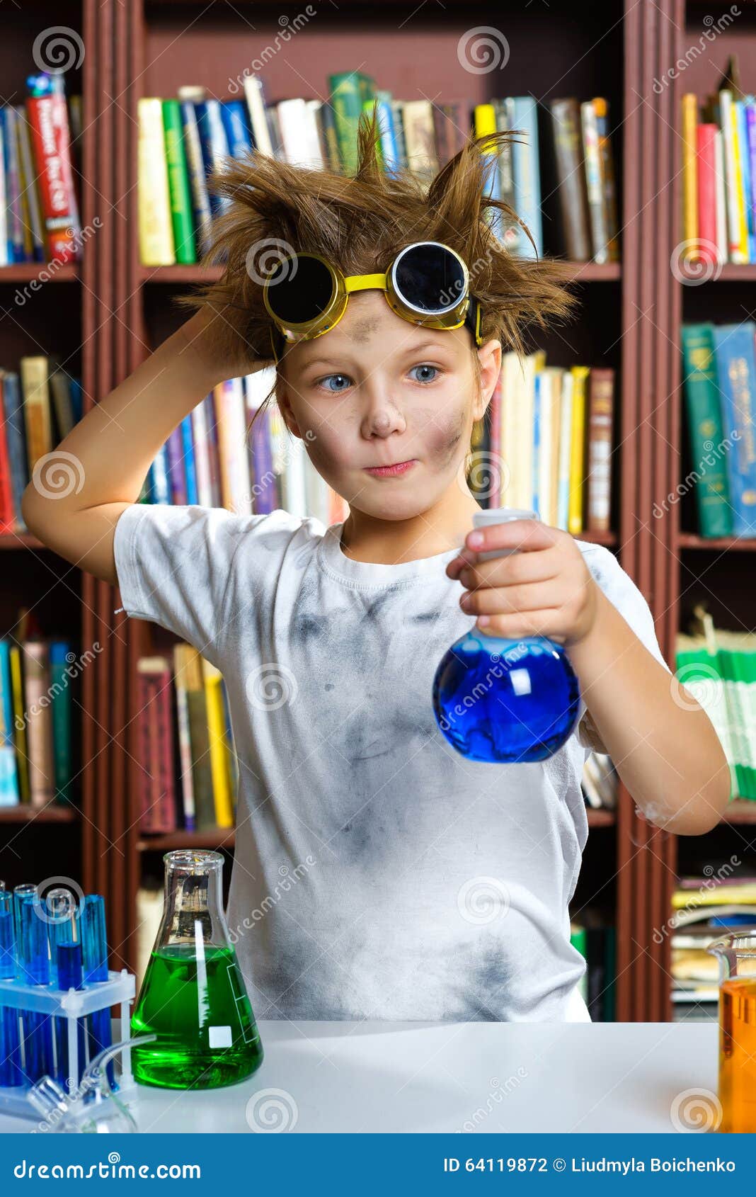 Cute Boy Doing Biochemistry Research in Chemistry Stock Photo - Image ...