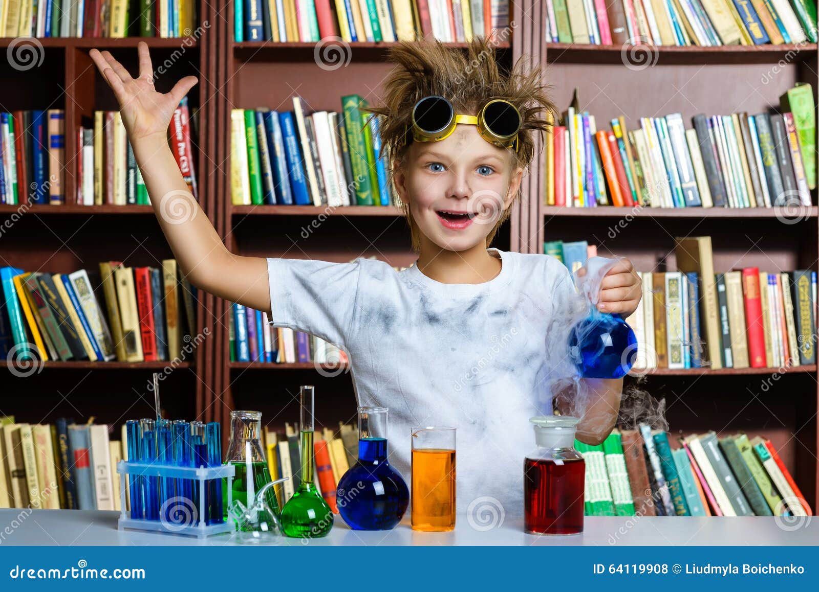Cute Boy Doing Biochemistry Research in Chemistry Stock Photo - Image ...