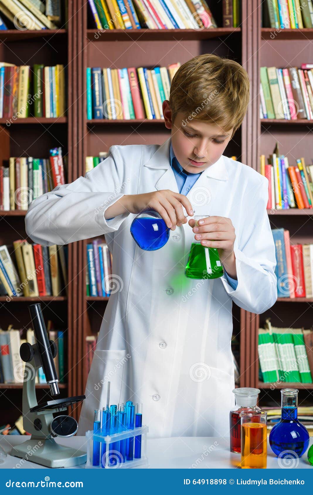 Cute Boy Doing Biochemistry Research in Chemistry Stock Photo - Image ...