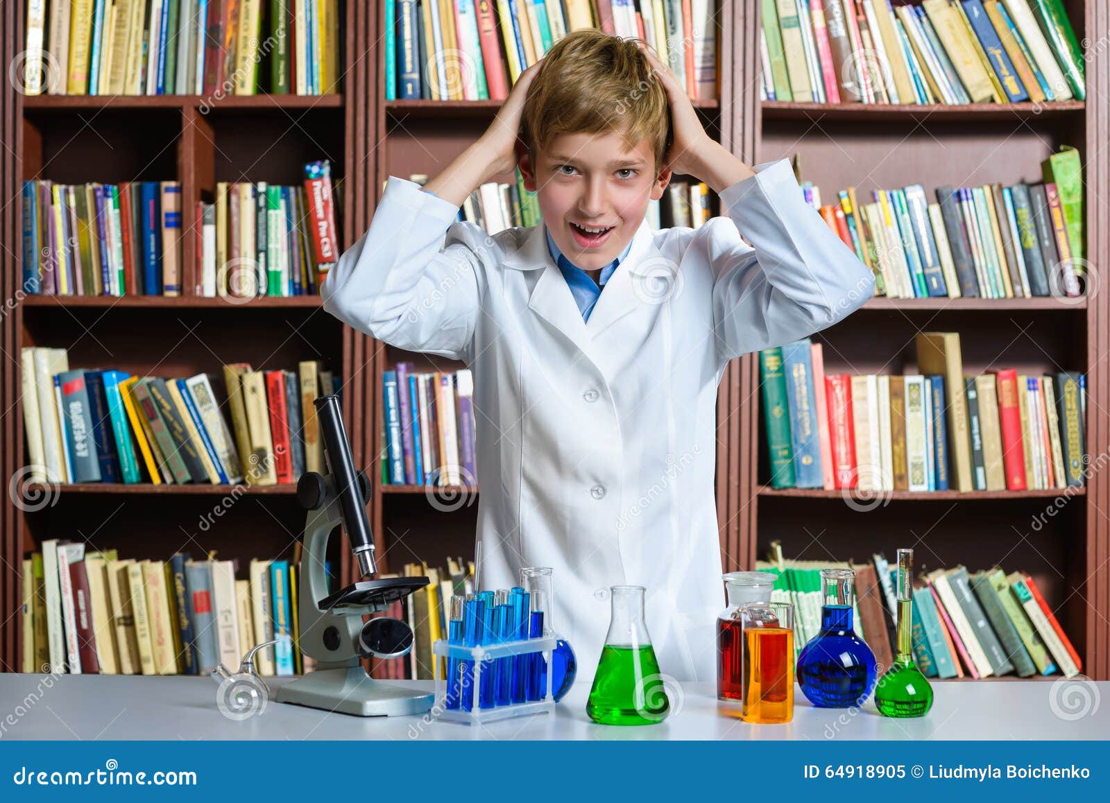 Cute Boy Doing Biochemistry Research in Chemistry Stock Image - Image ...