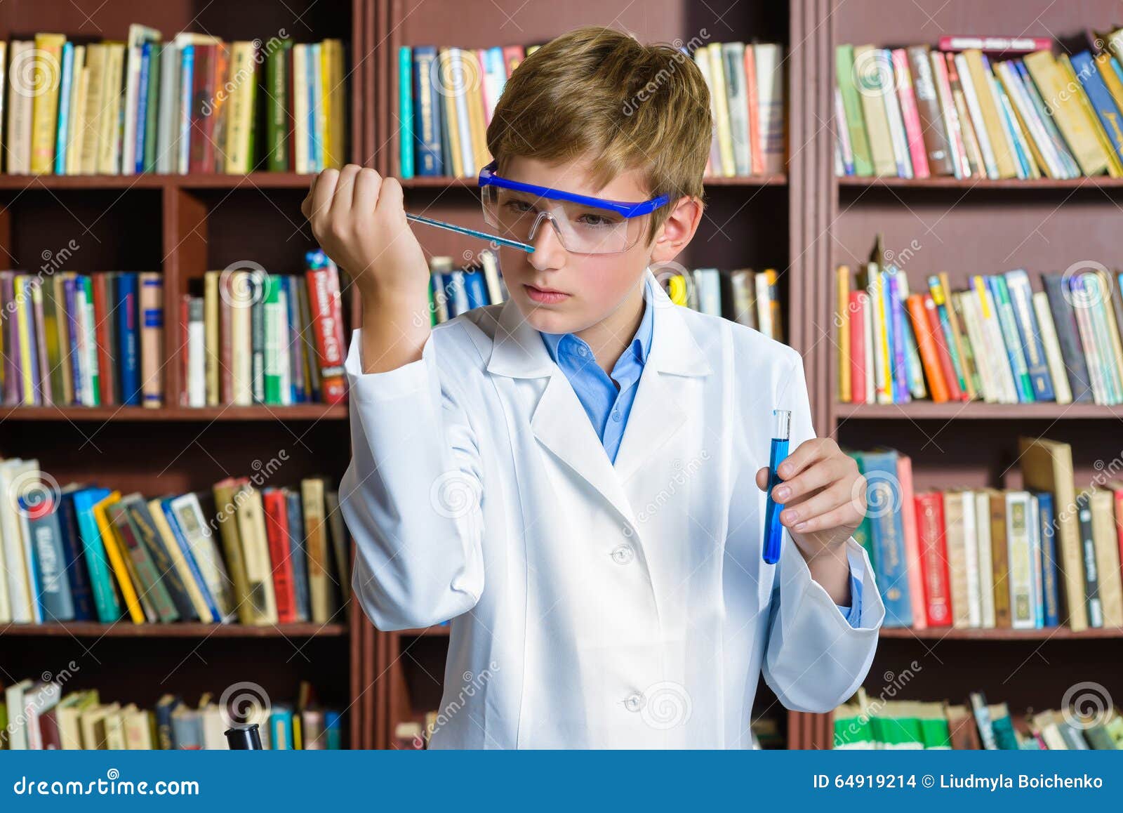 Cute Boy Doing Biochemistry Research in Chemistry Stock Photo - Image ...