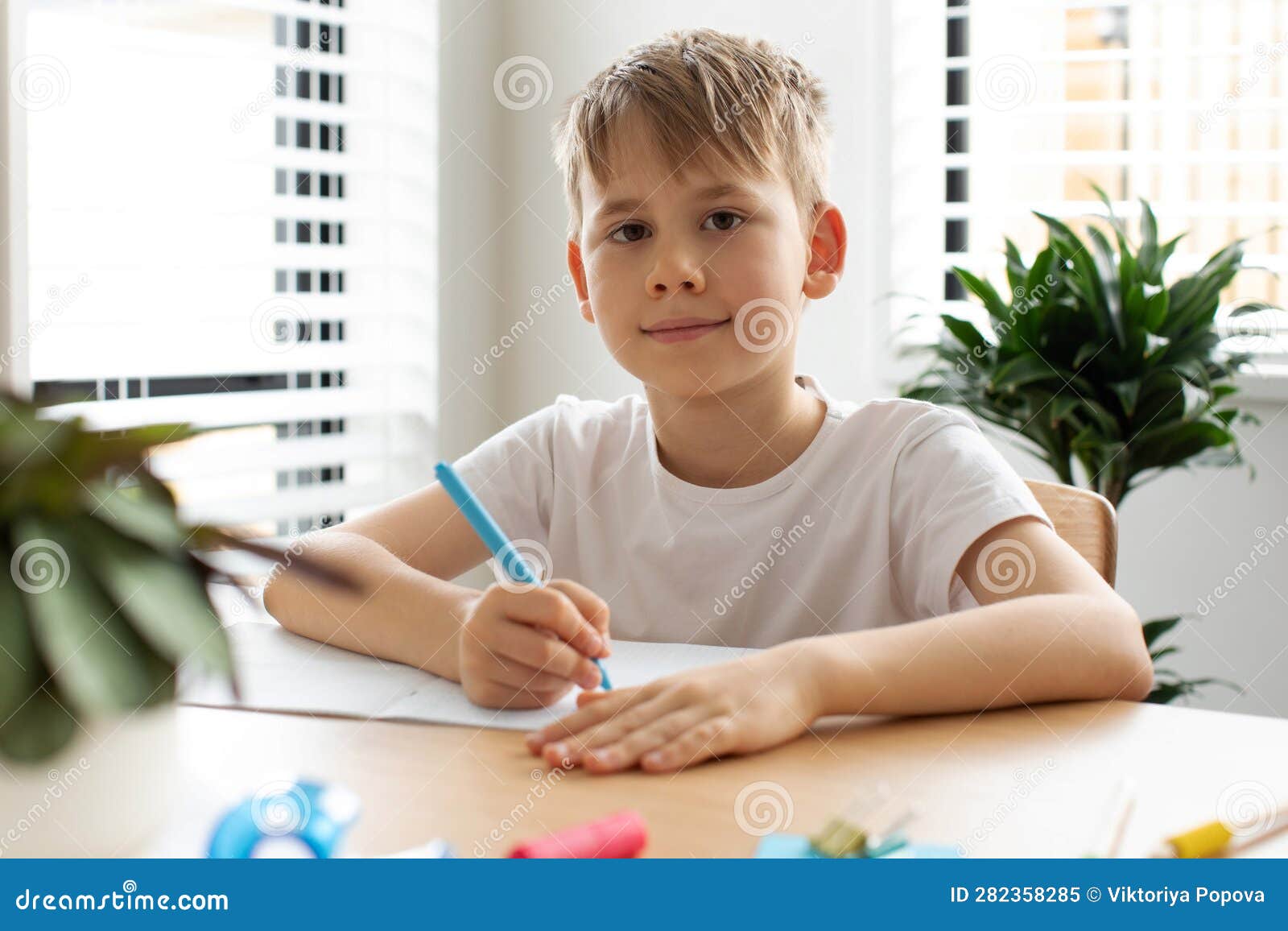 Cute Boy Doing School Assignments at Home. the Concept of Home ...