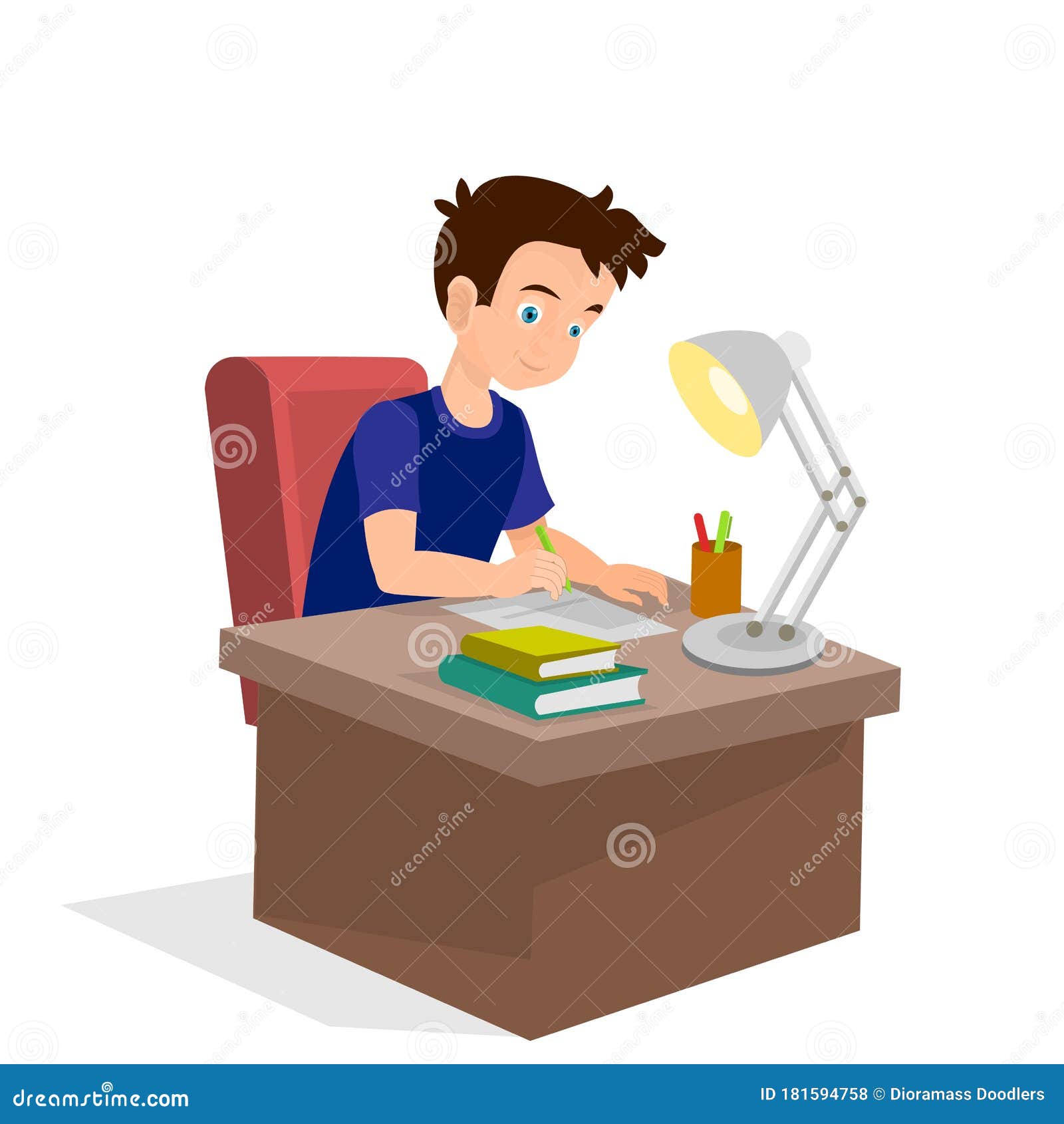 Cute Boy is Doing School Work at Home. Stock Photo - Illustration of ...